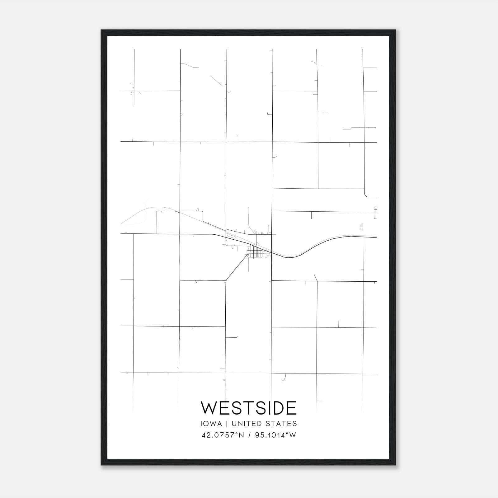 Westside Iowa Map Poster, Modern Home Decor Wall Art Print - Custom ...