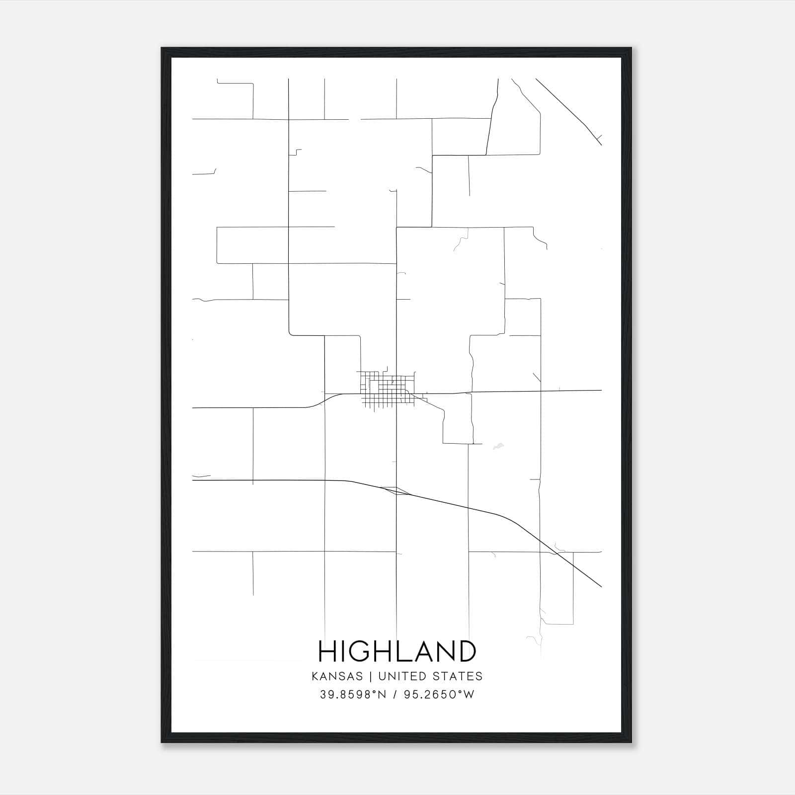 Highland Kansas Map Poster, Modern Home Decor Wall Art Print - Custom ...