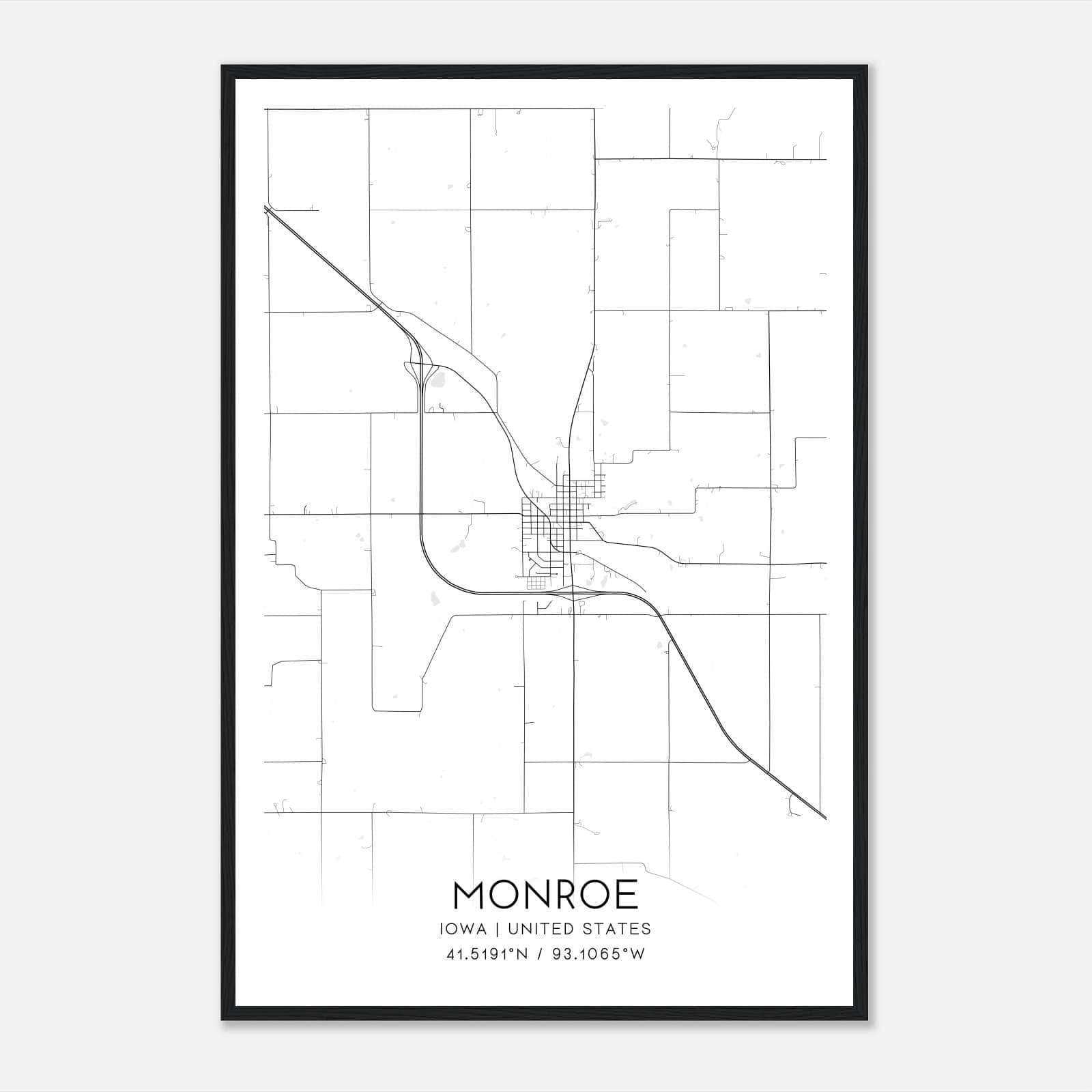 Monroe Iowa Map Poster, Modern Home Decor Wall Art Print - Custom Maps ...