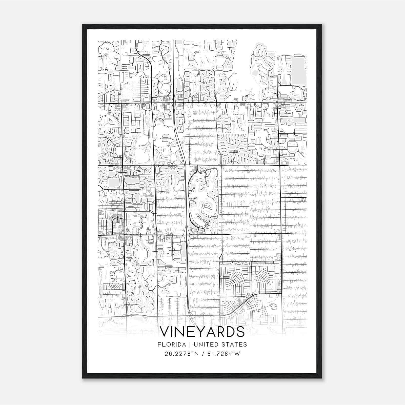 Vineyards Florida Map Poster, Modern Home Decor Wall Art Print - Custom ...