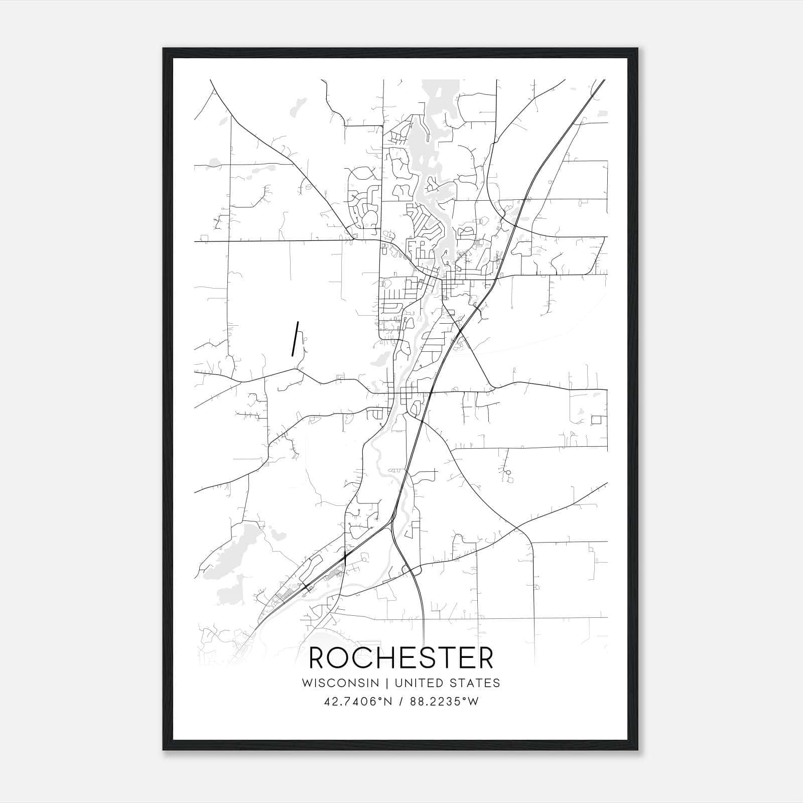 Rochester Wisconsin Map Poster, Modern Home Decor Wall Art Print ...