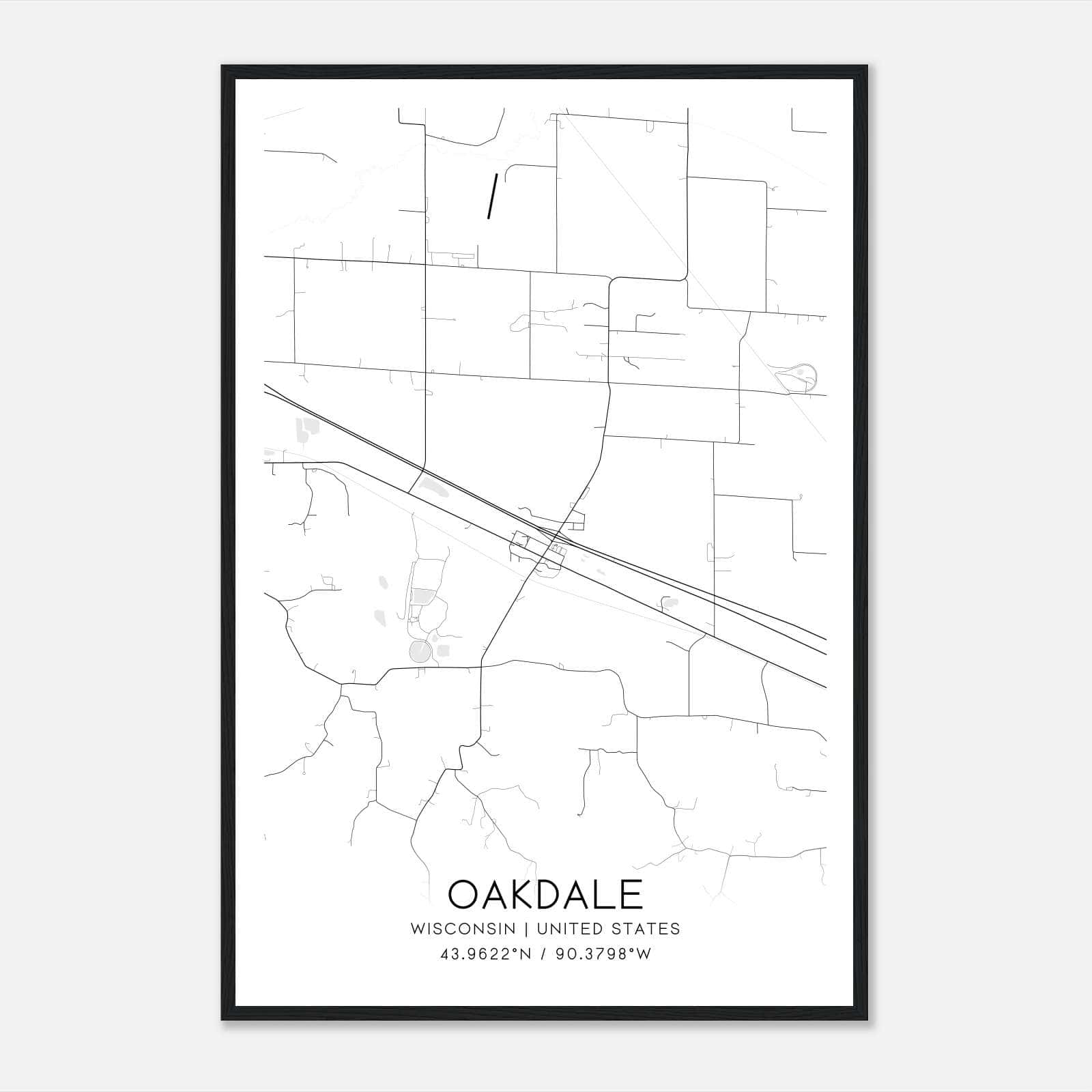 Oakdale Wisconsin Map Poster, Modern Home Decor Wall Art Print - Custom ...