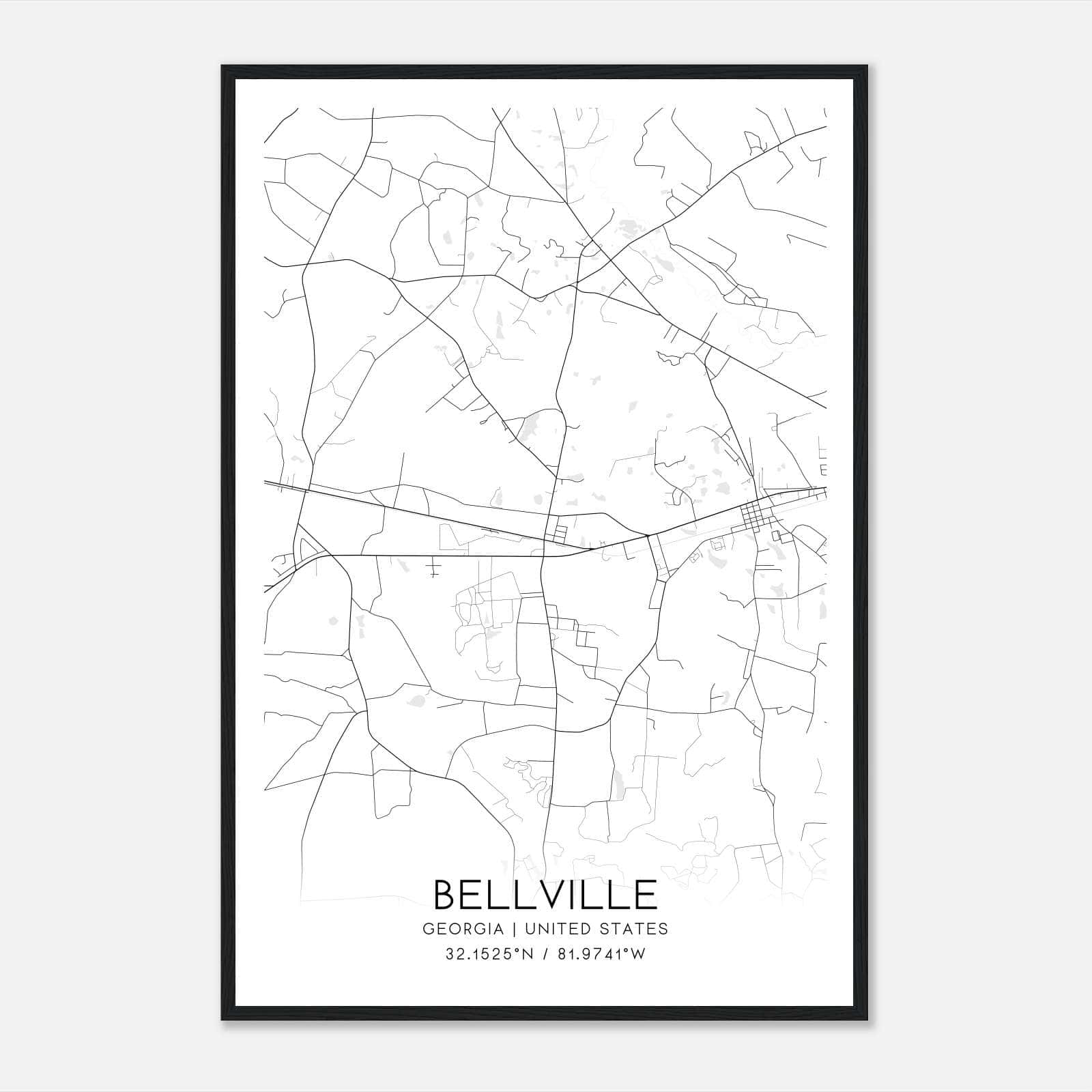Bellville Georgia Map Poster, Modern Home Decor Wall Art Print - Custom ...