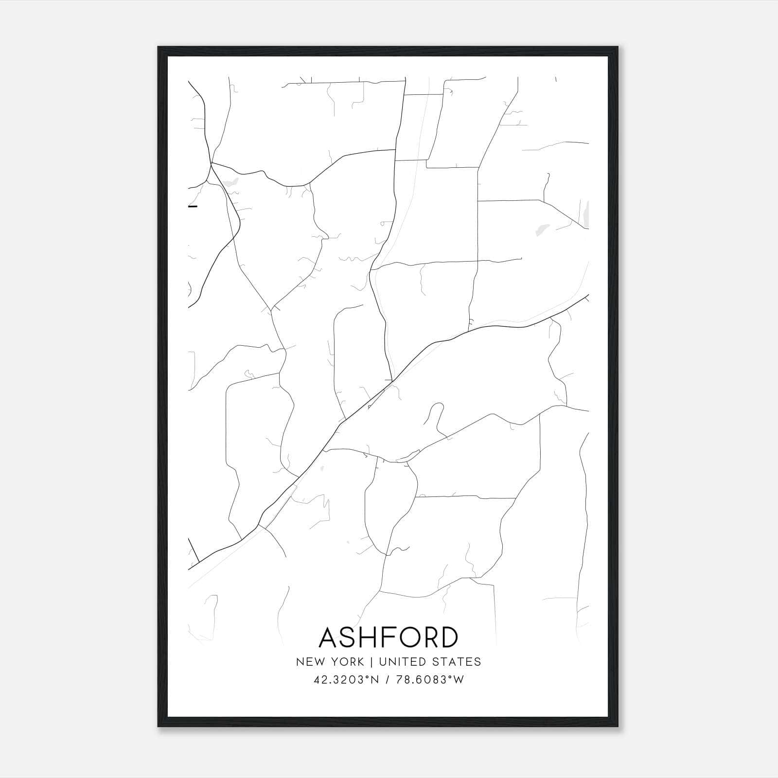 Ashford New York Map Poster, Modern Home Decor Wall Art Print - Custom ...