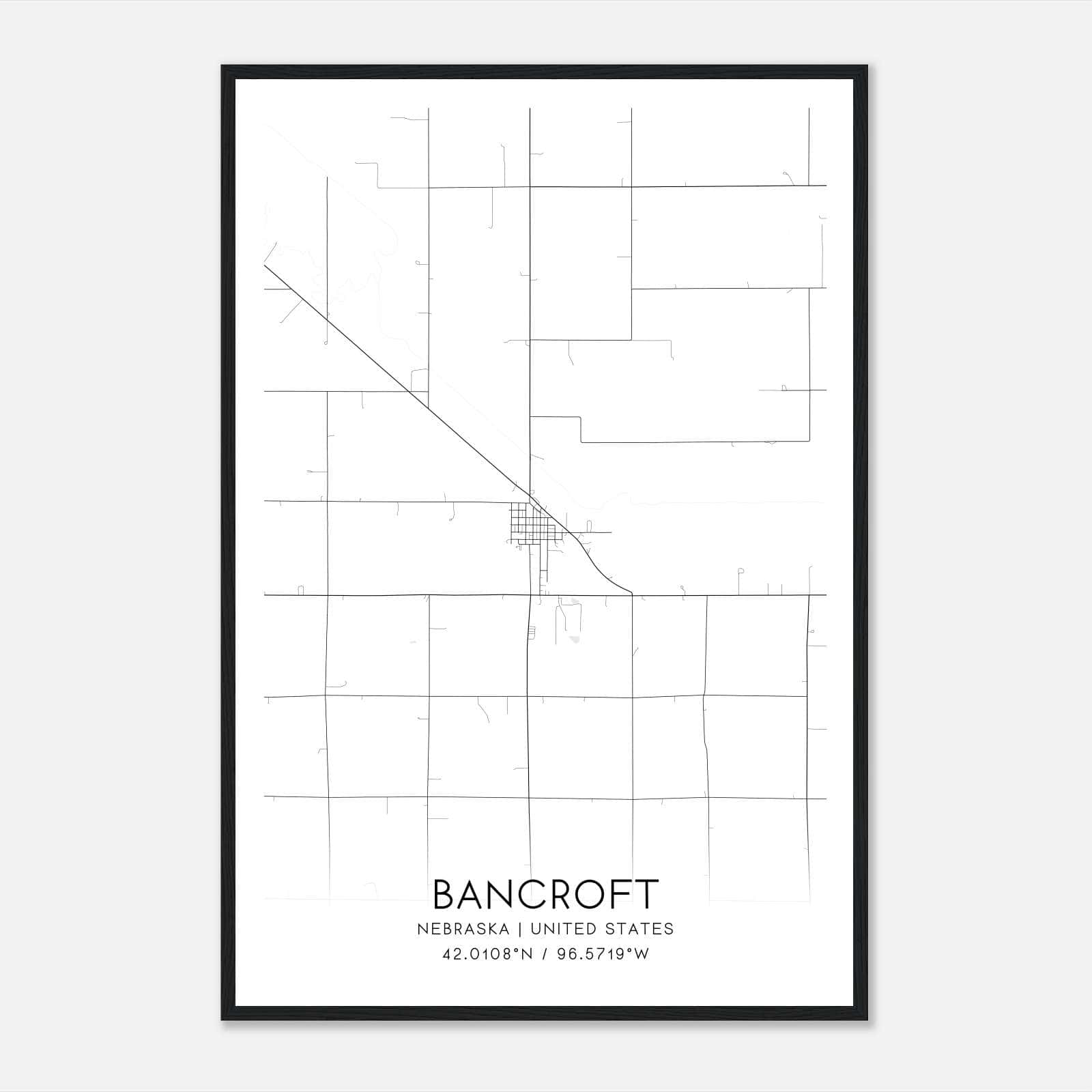 Bancroft Nebraska Map Poster, Modern Home Decor Wall Art Print - Custom ...