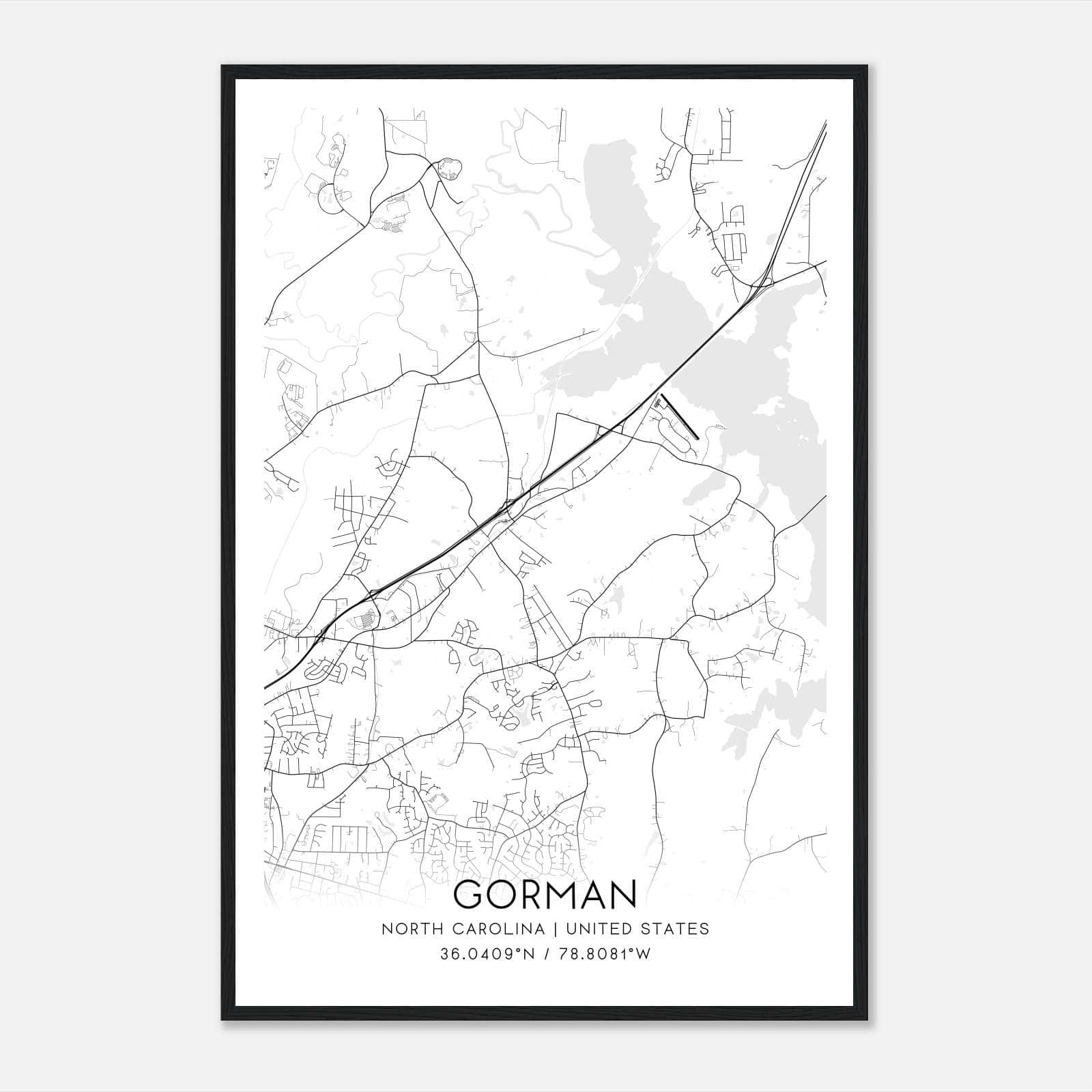 Gorman North Carolina Map Poster, Modern Home Decor Wall Art Print ...