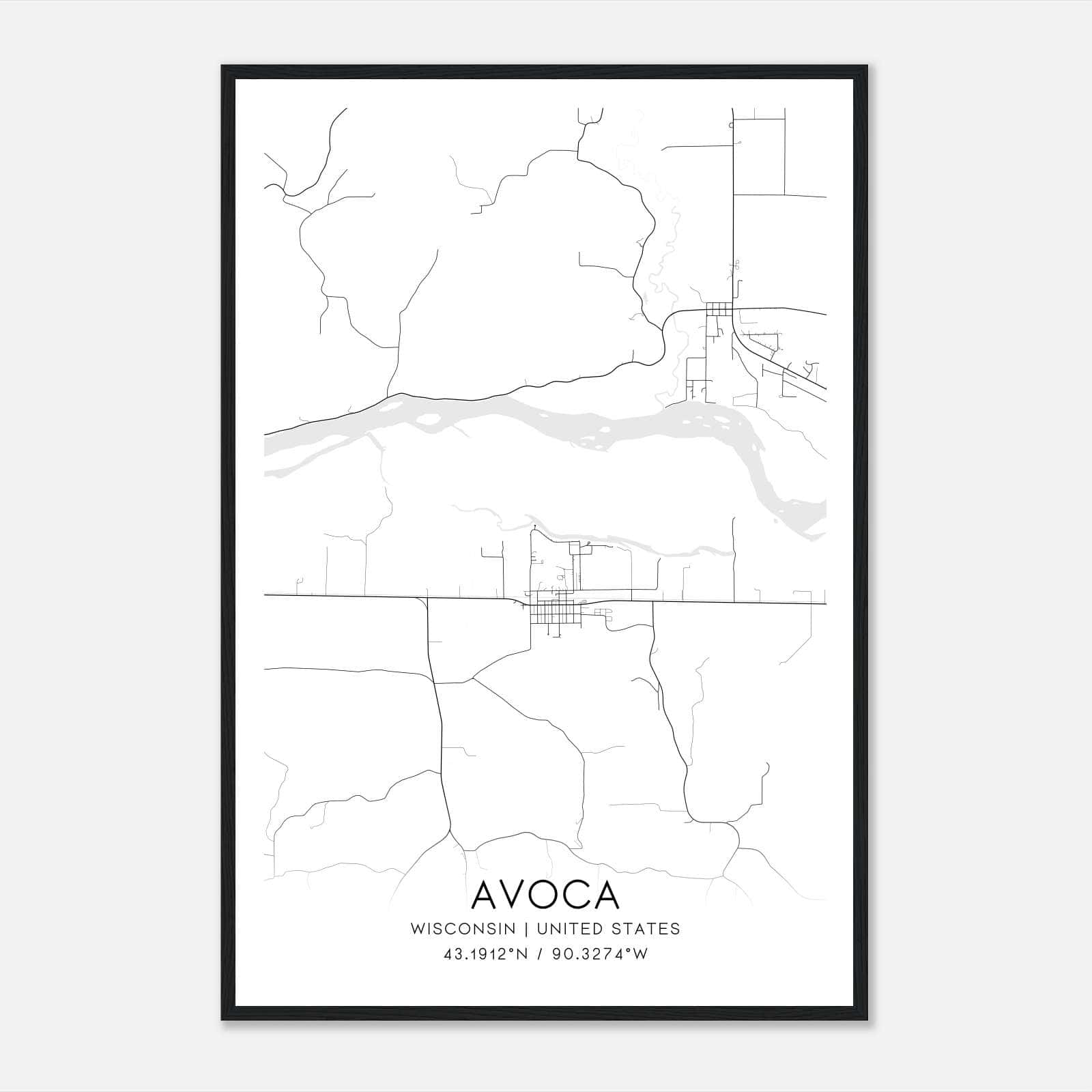 Avoca Wisconsin Map Poster, Modern Home Decor Wall Art Print - Custom ...