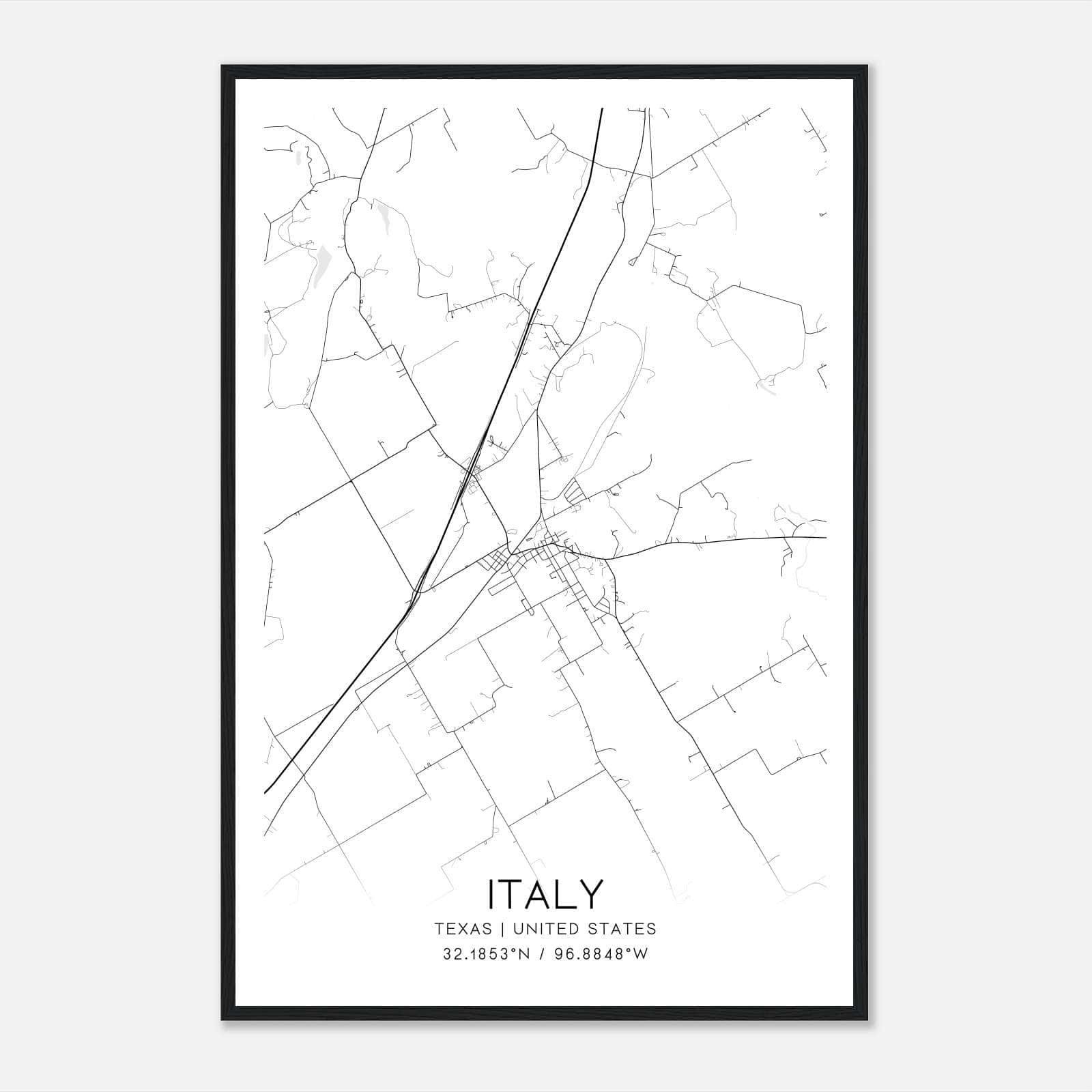 Italy Texas Map Poster, Modern Home Decor Wall Art Print - Custom Maps ...
