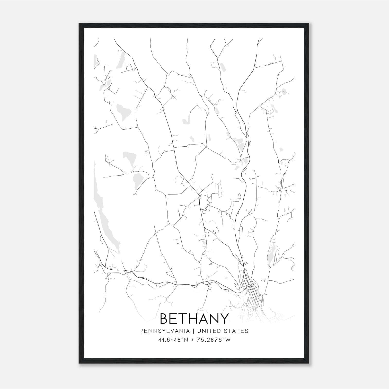 Bethany Pennsylvania Map Poster, Modern Home Decor Wall Art Print ...