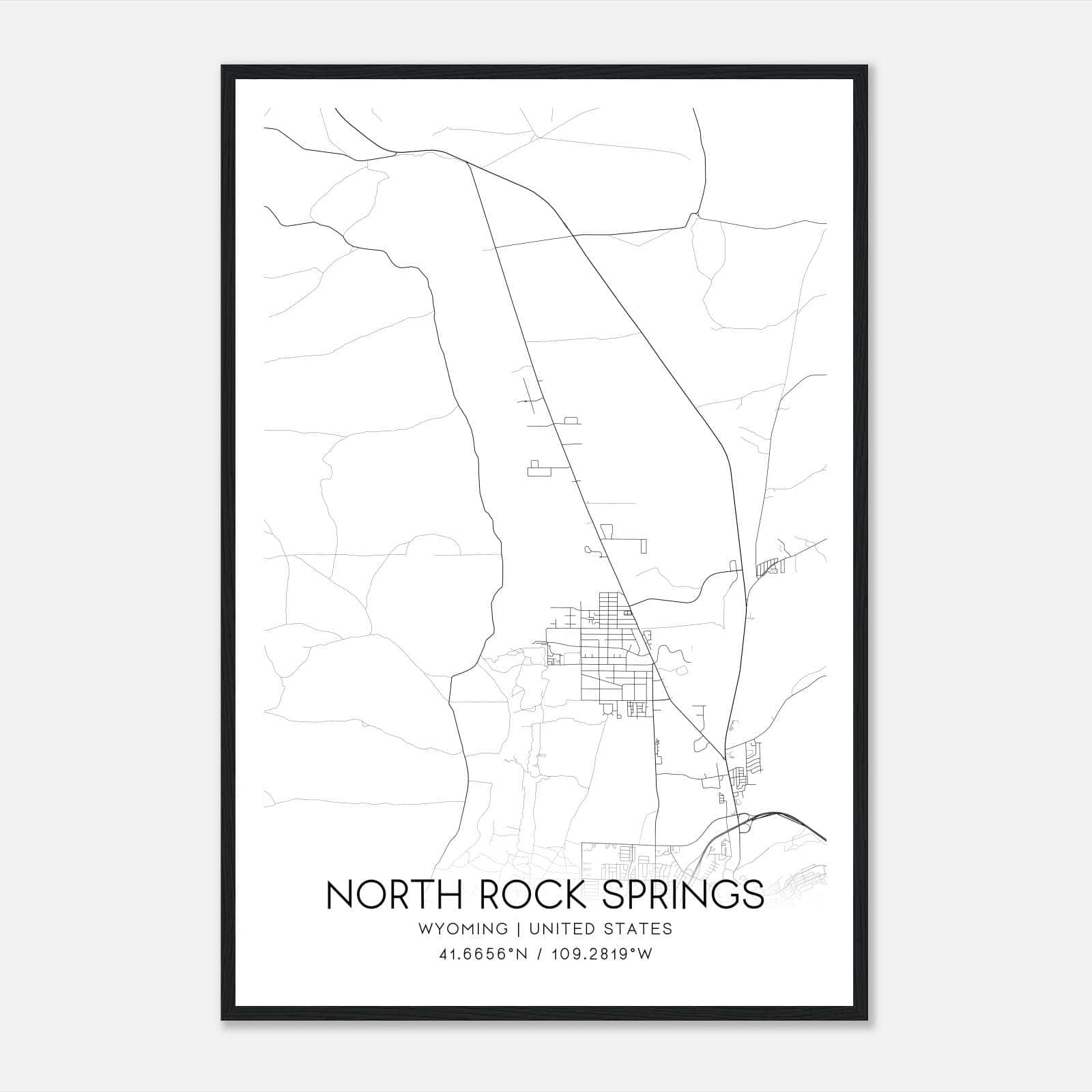 North Rock Springs Wyoming Map Poster, Modern Home Decor Wall Art Print ...