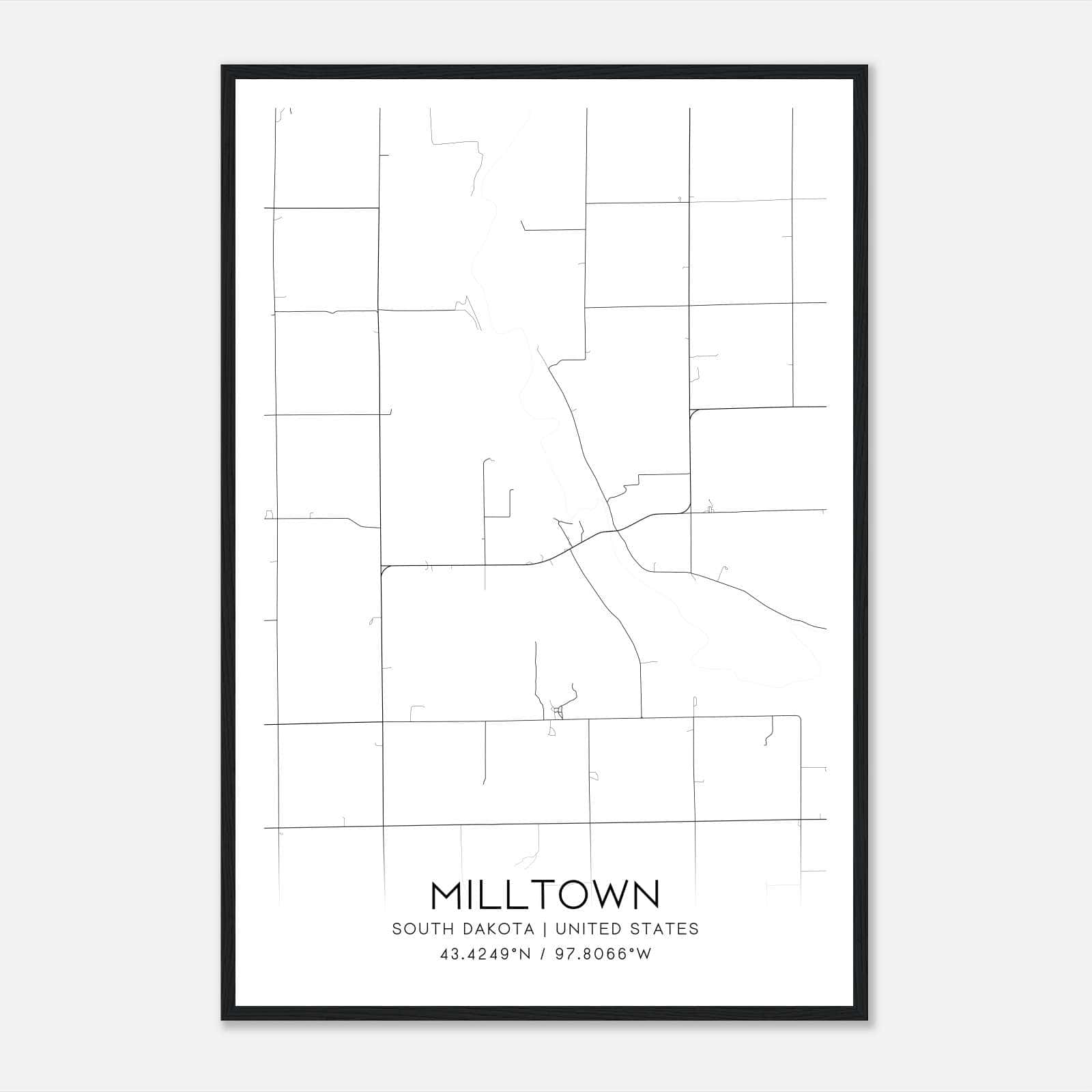 Milltown South Dakota Map Poster, Modern Home Decor Wall Art Print ...