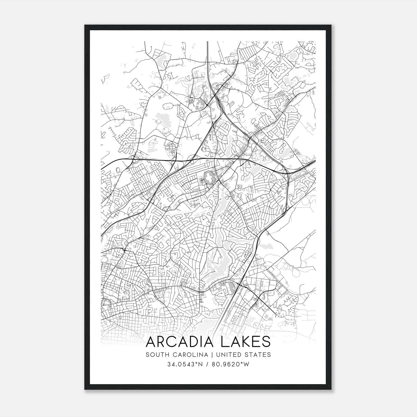 Arcadia Lakes South Carolina Map Poster, Modern Home Decor Wall Art ...