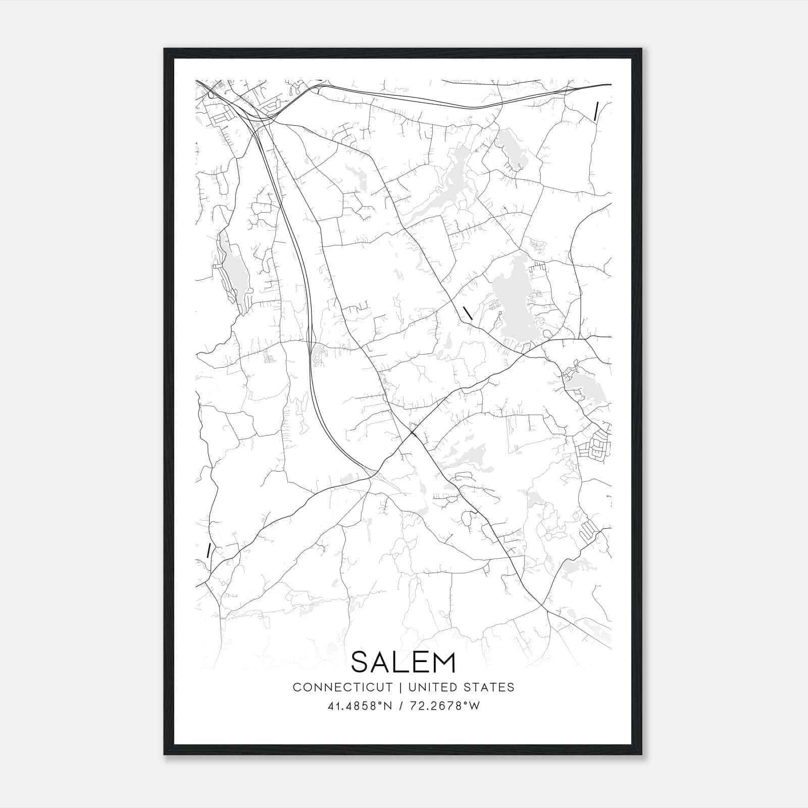 Salem Connecticut Map Poster, Modern Home Decor Wall Art Print - Custom ...