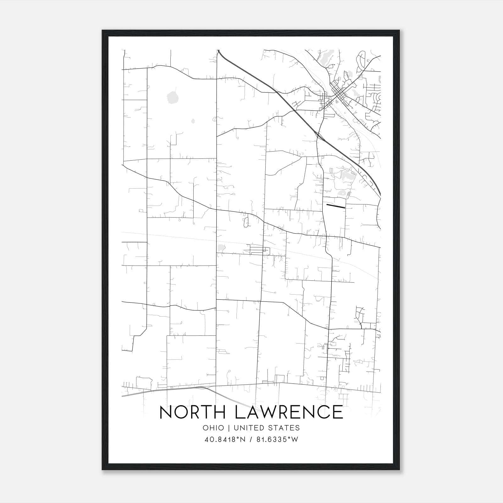 North Lawrence Ohio Map Poster, Modern Home Decor Wall Art Print - Custom Maps & Posters
