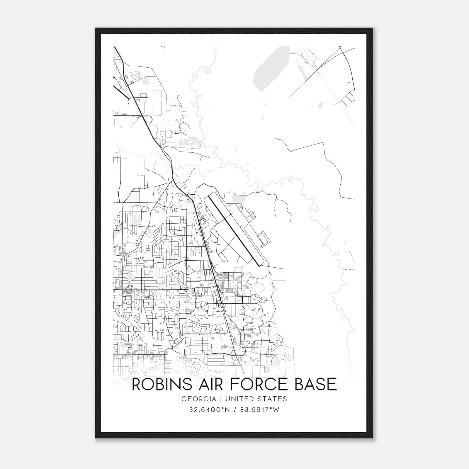 Robins Air Force Base Georgia Map Poster, Modern Home Decor Wall Art Print - Custom Maps & Posters