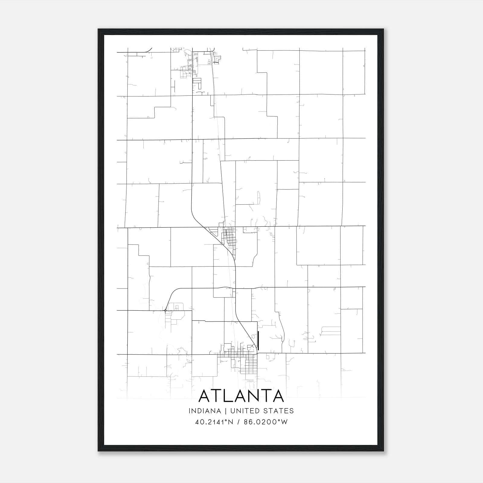 Atlanta Indiana Map Poster, Modern Home Decor Wall Art Print - Custom ...