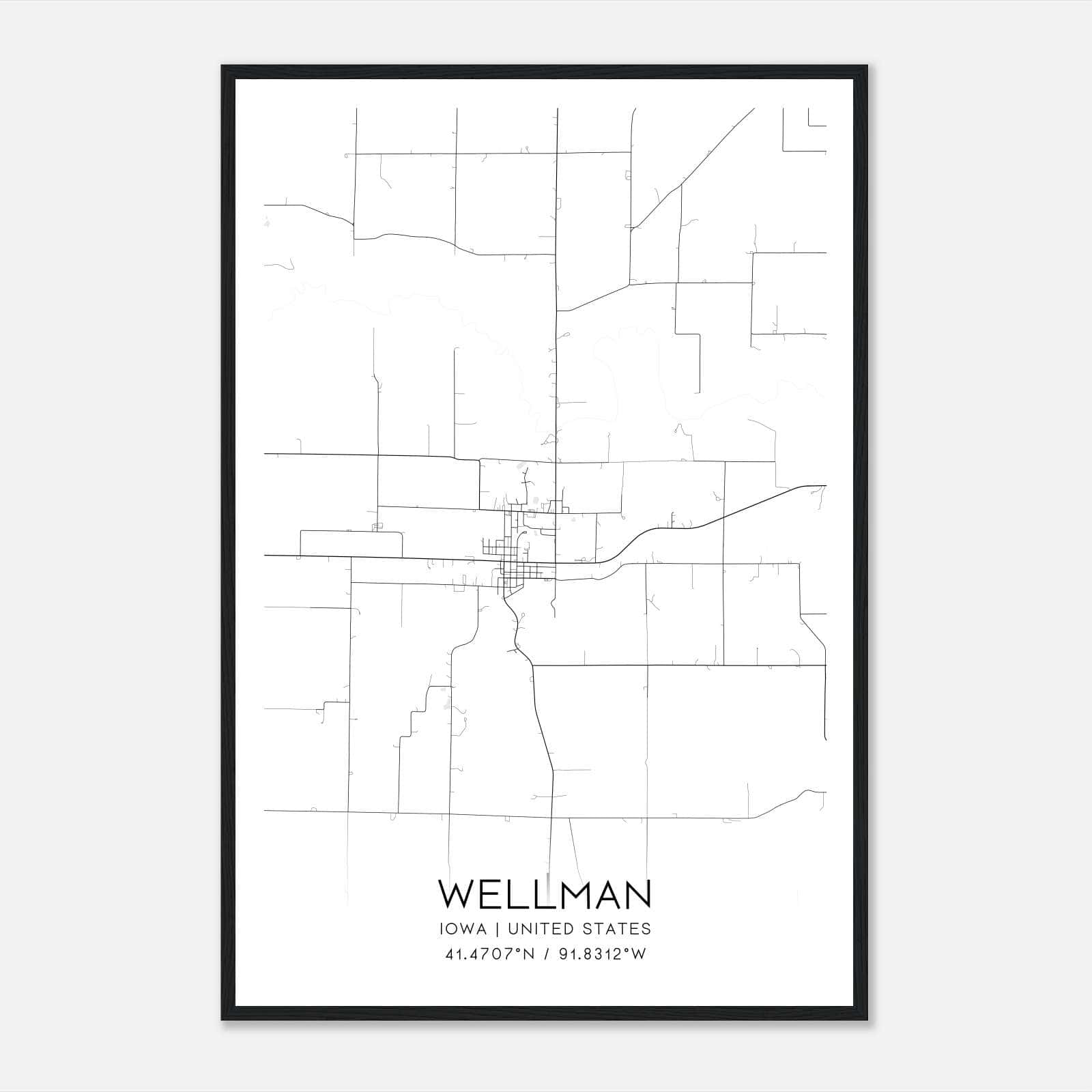 Wellman Iowa Map Poster, Modern Home Decor Wall Art Print - Custom Maps ...