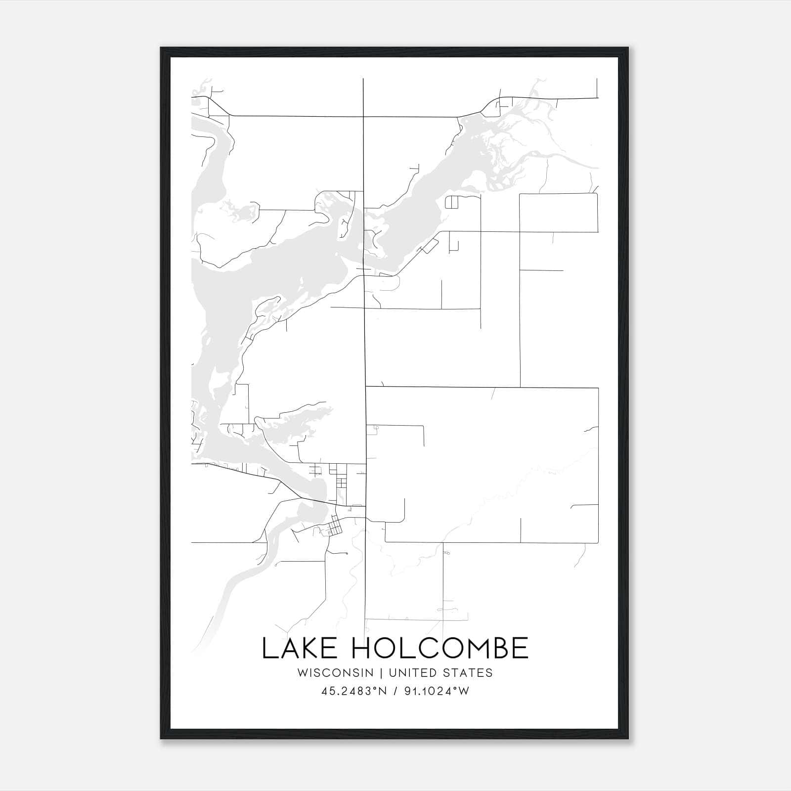 Lake Holcombe Wisconsin Map Poster, Modern Home Decor Wall Art Print ...