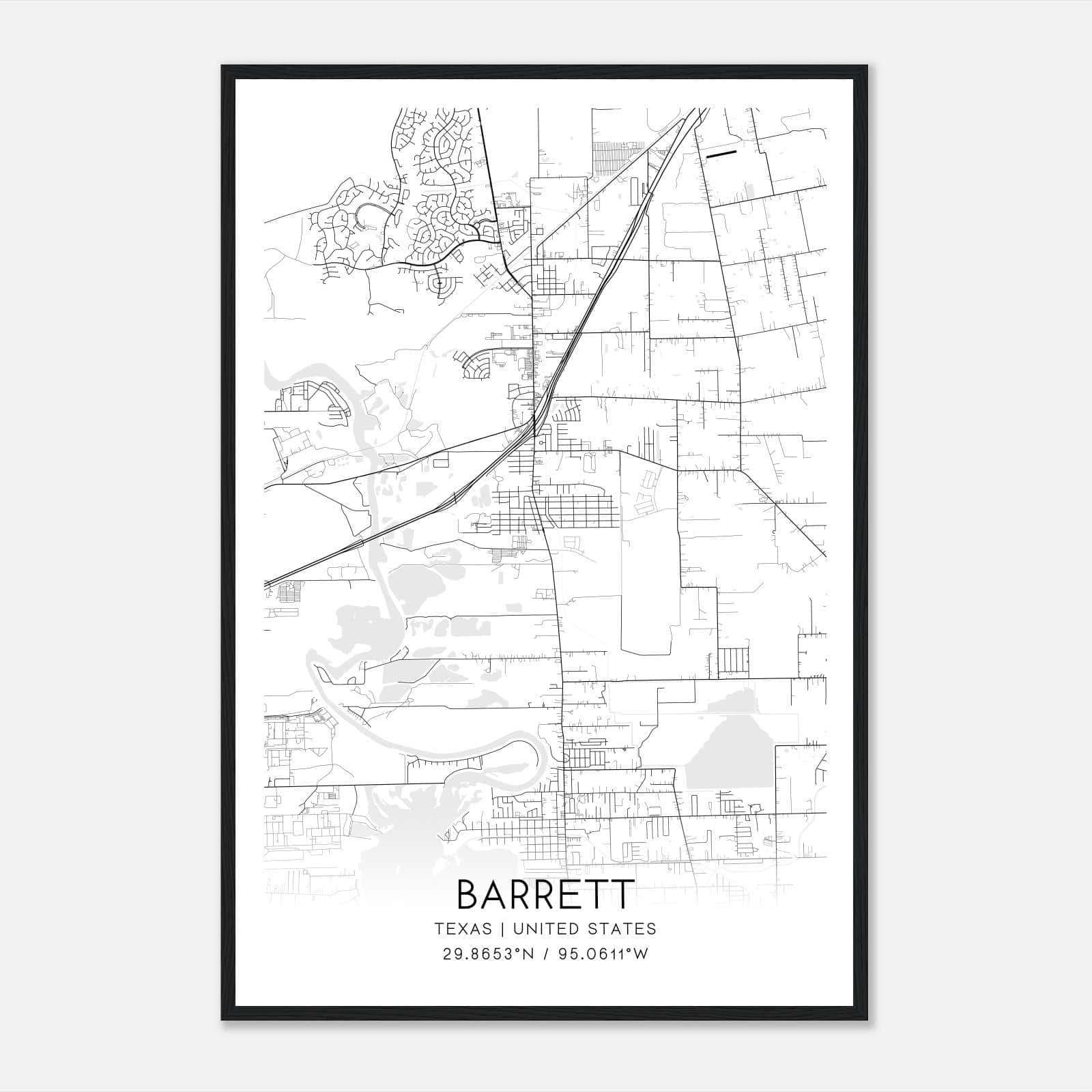 Barrett Texas Map Poster, Modern Home Decor Wall Art Print - Custom ...