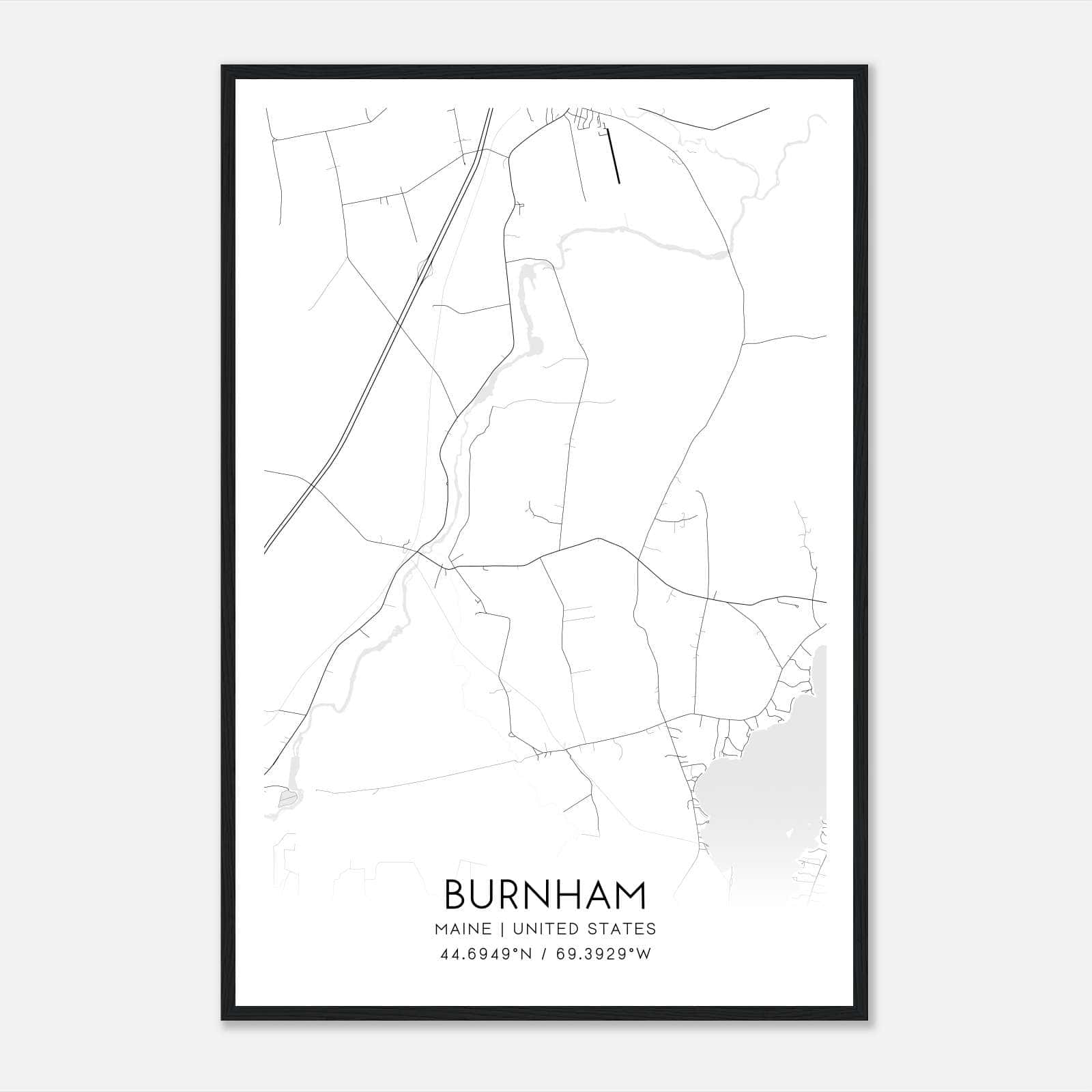 Burnham Maine Map Poster, Modern Home Decor Wall Art Print - Custom ...