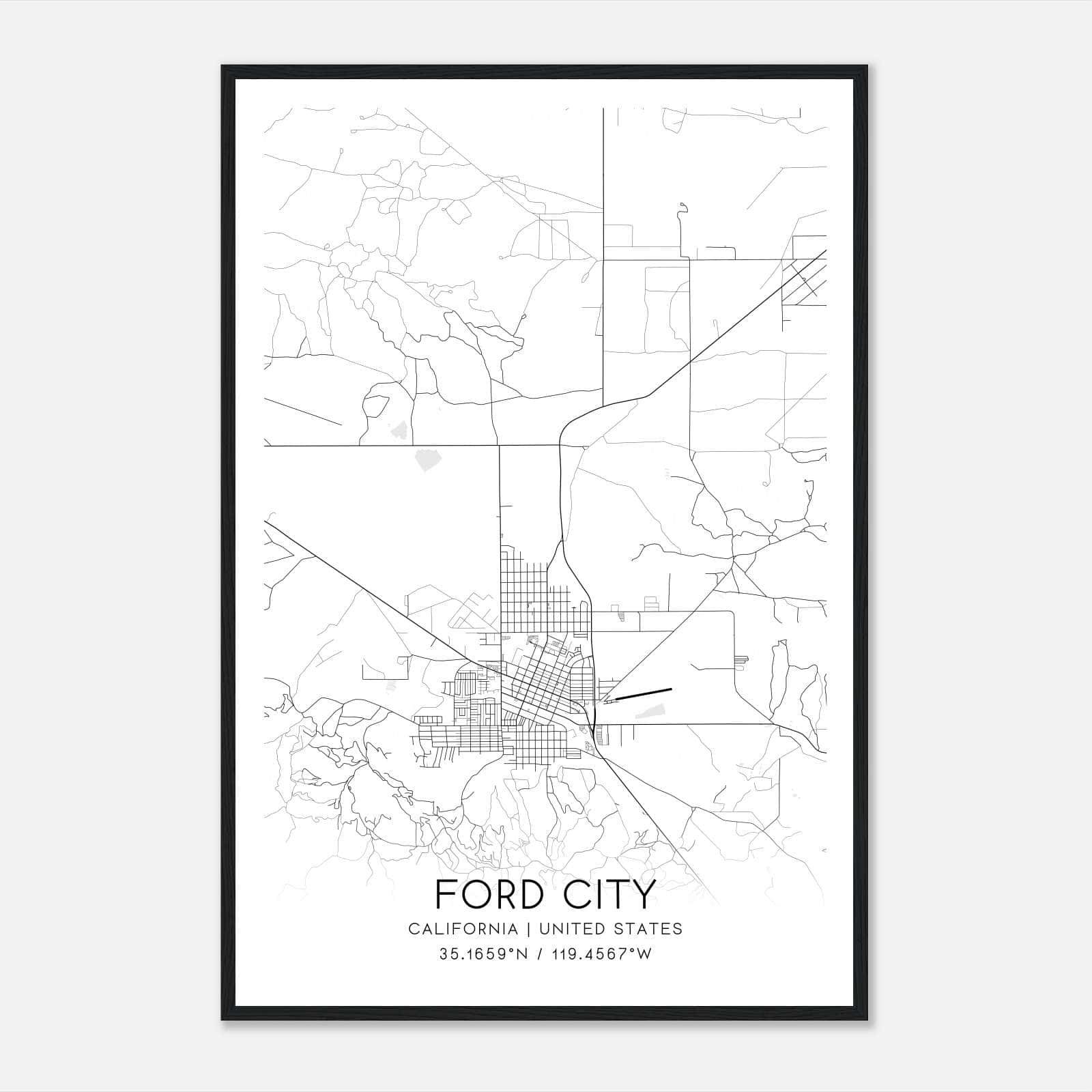 Ford City California Map Poster, Modern Home Decor Wall Art Print ...