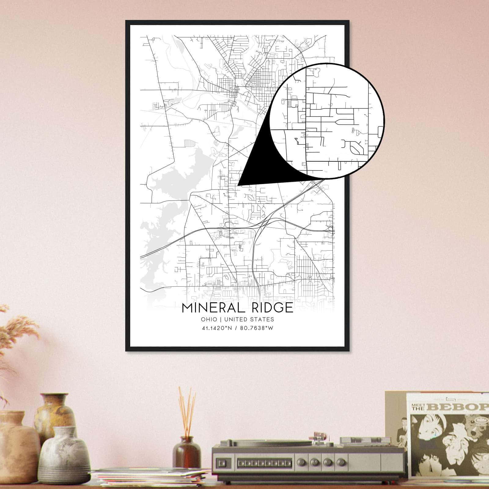 Mineral Ridge Ohio Map Poster, Modern Home Decor Wall Art Print ...