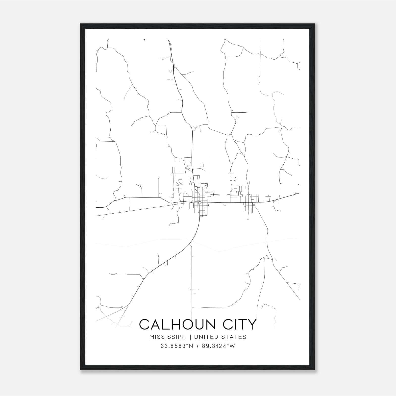 Calhoun City Mississippi Map Poster, Modern Home Decor Wall Art Print ...