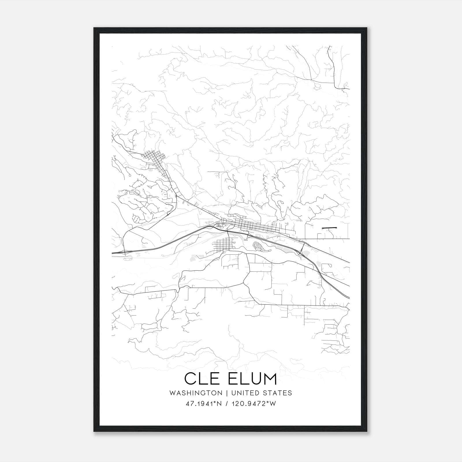 Cle Elum Washington Map Poster, Modern Home Decor Wall Art Print ...