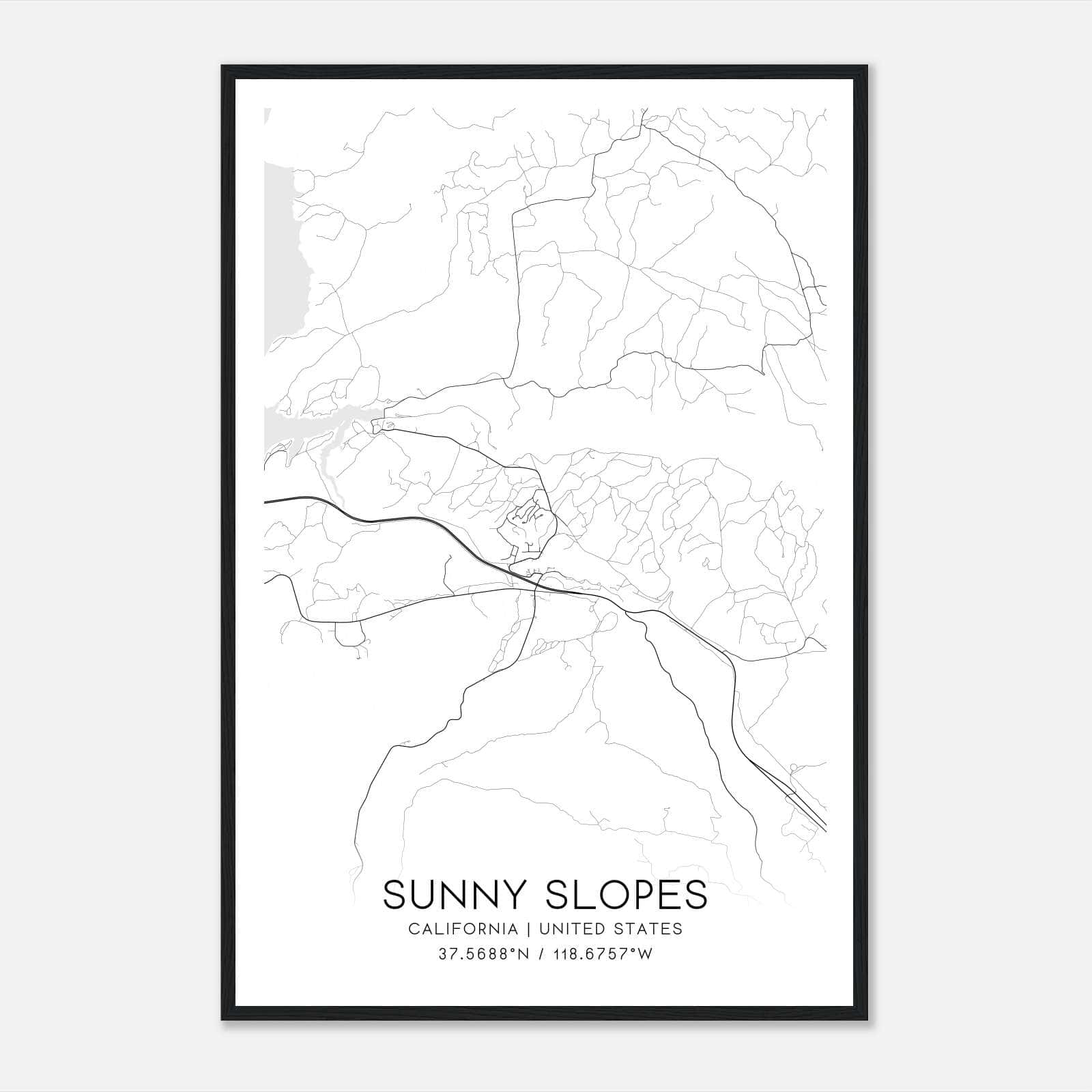 Sunny Slopes California Map Poster, Modern Home Decor Wall Art Print ...