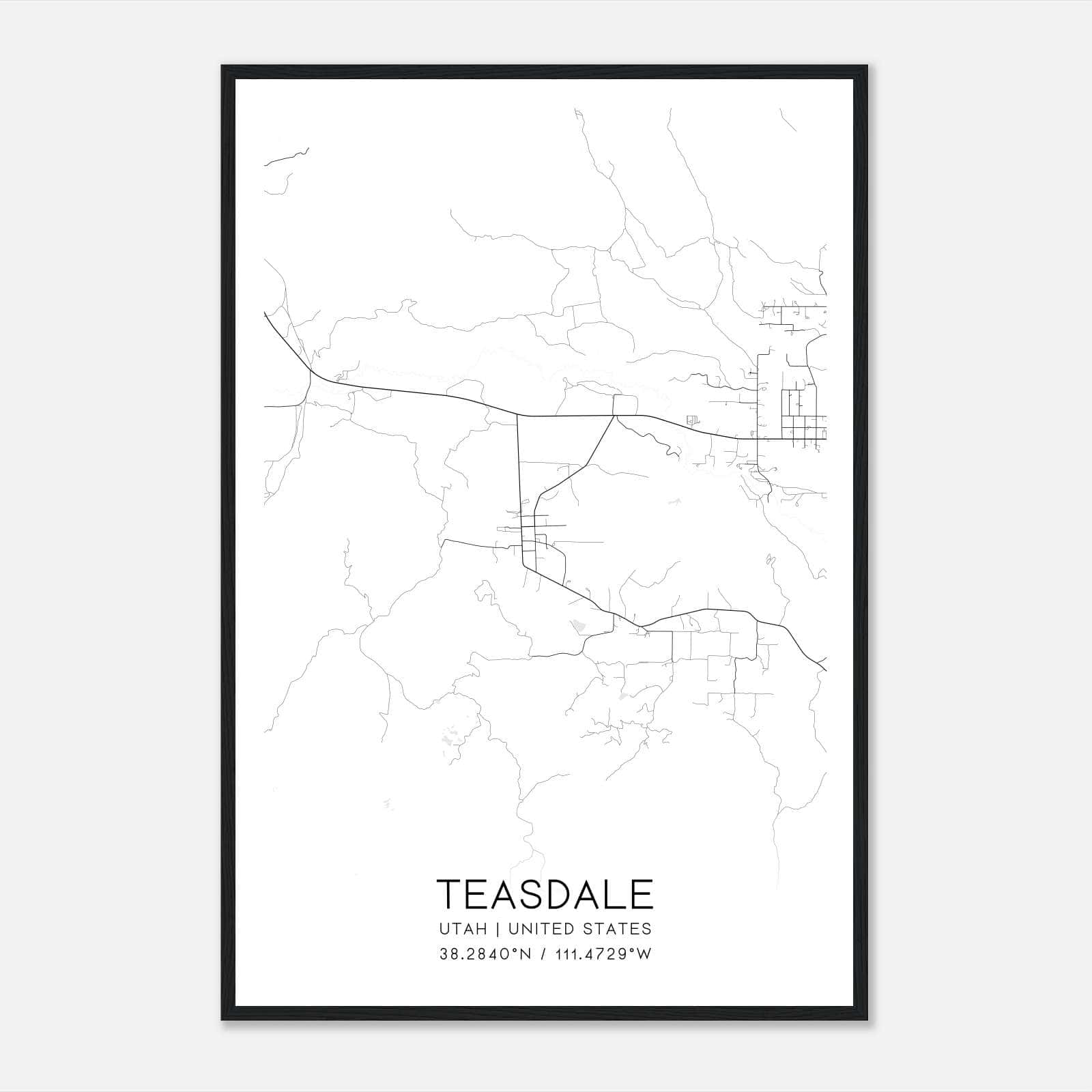 Teasdale Utah Map Poster, Modern Home Decor Wall Art Print - Custom Maps & Posters