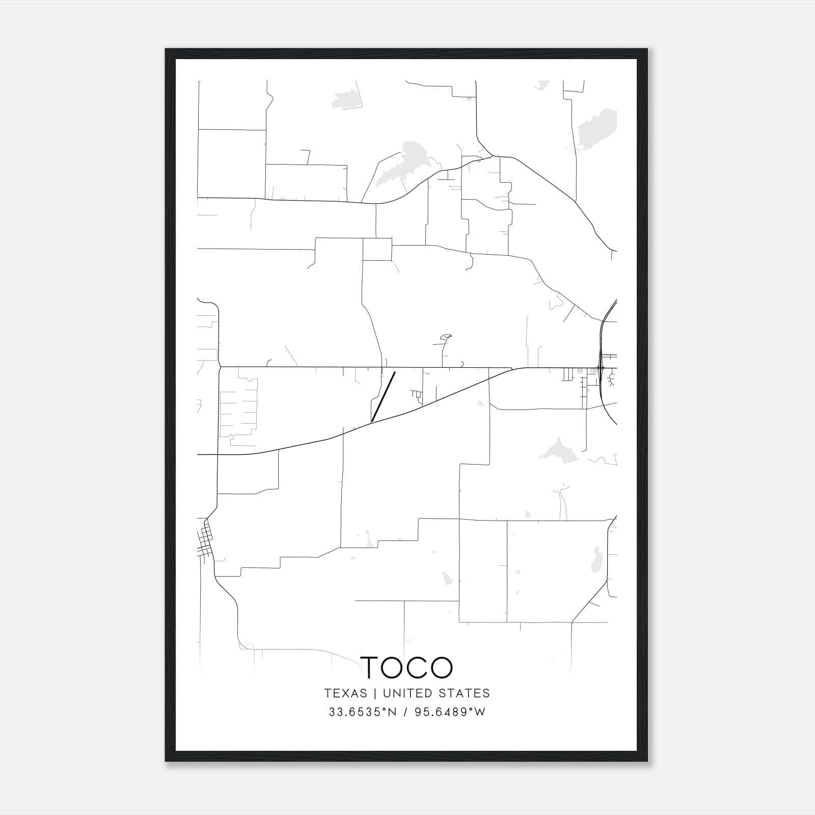 Toco Texas Map Poster, Modern Home Decor Wall Art Print - Custom Maps ...