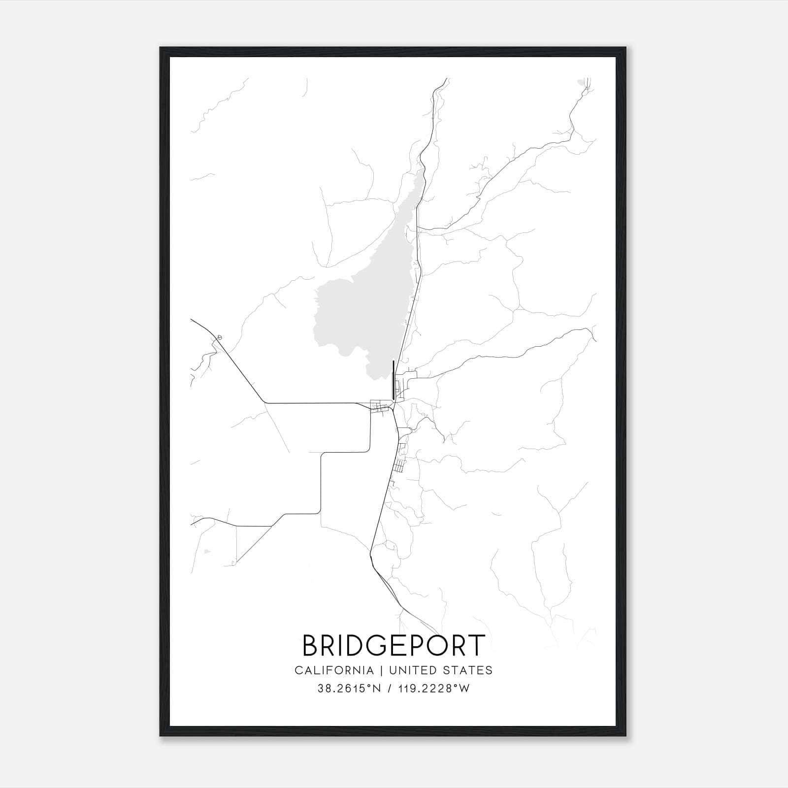 Bridgeport California Map Poster, Modern Home Decor Wall Art Print ...