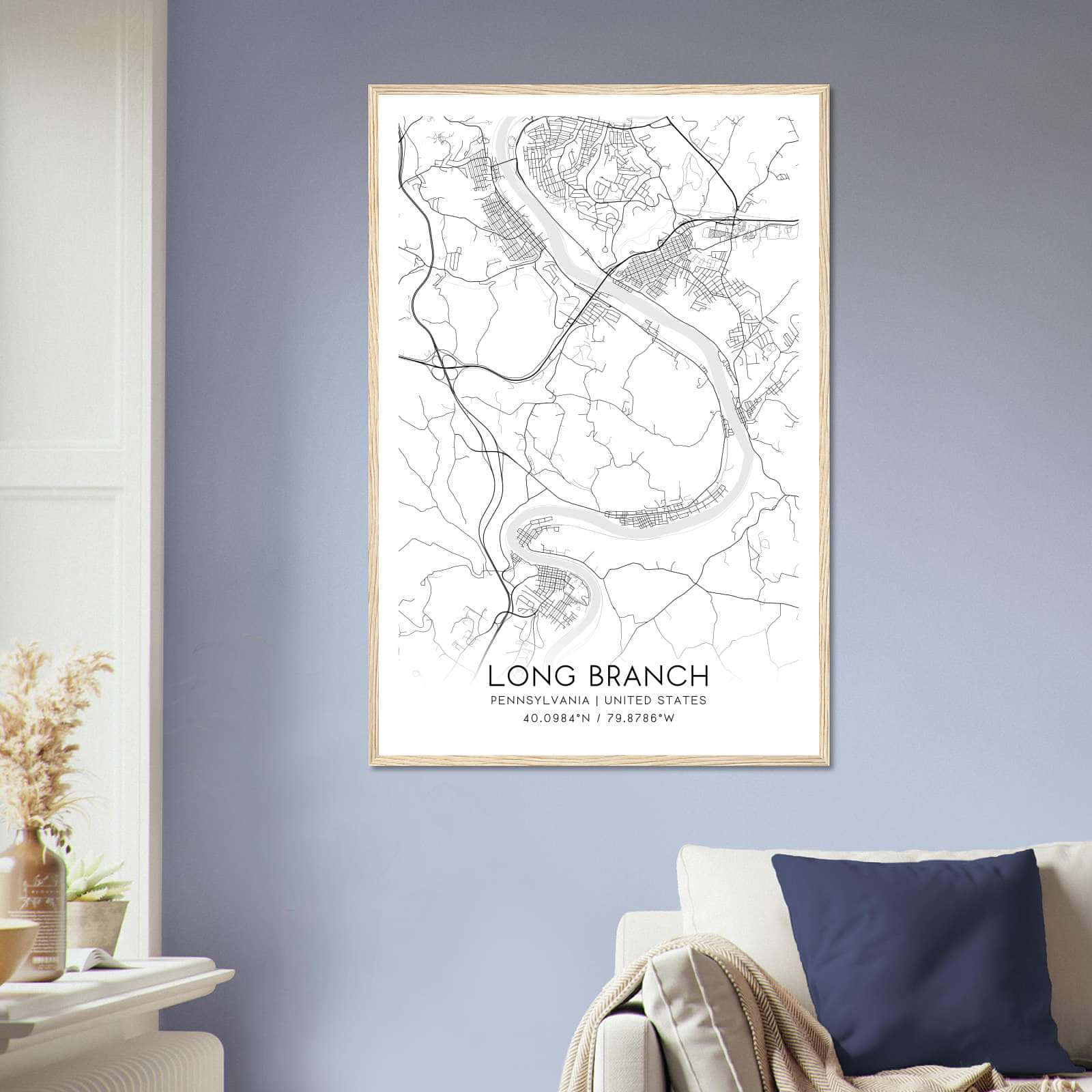 Long Branch Pennsylvania Map Poster, Modern Home Decor Wall Art Print ...