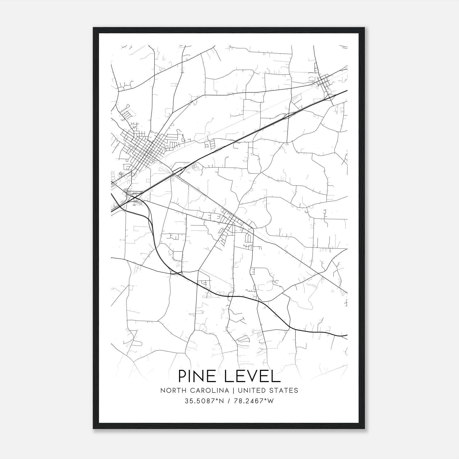 Pine Level North Carolina Map Poster, Modern Home Decor Wall Art Print ...