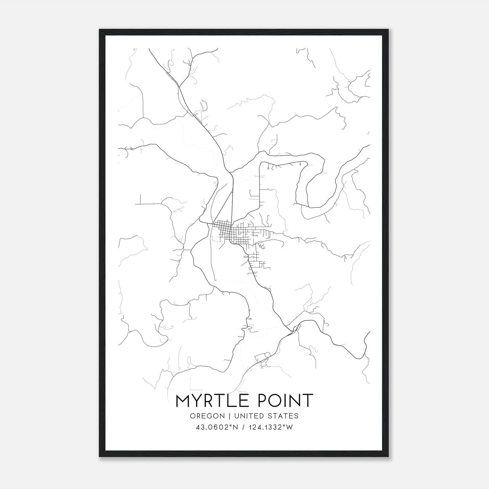 Myrtle Point Oregon Map Poster, Modern Home Decor Wall Art Print ...