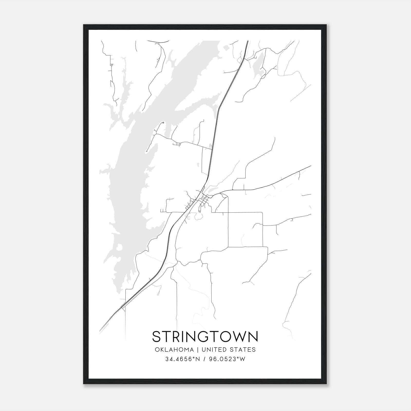 Stringtown Oklahoma Map Poster, Modern Home Decor Wall Art Print ...