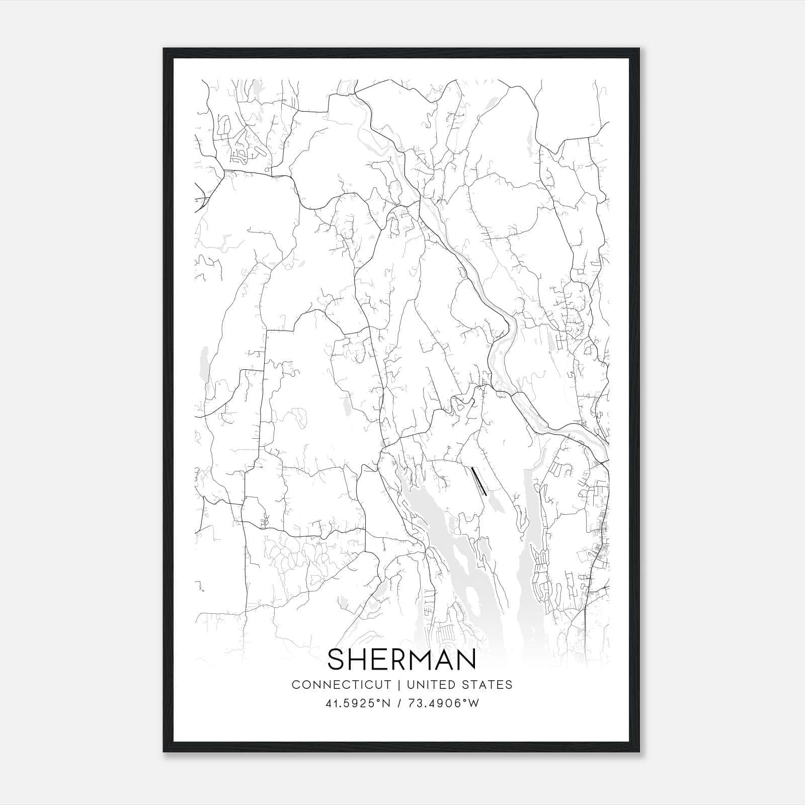 Sherman Connecticut Map Poster, Modern Home Decor Wall Art Print ...