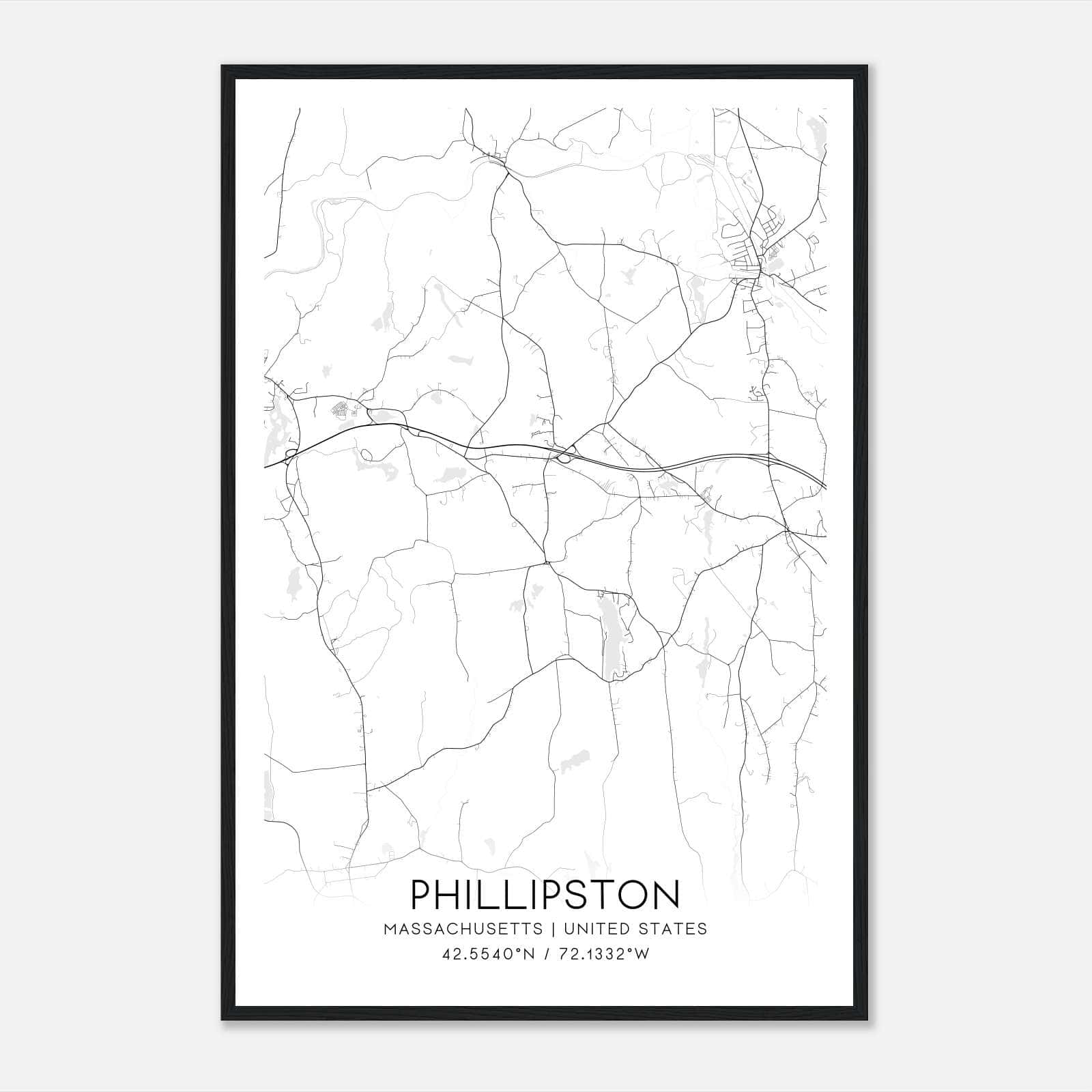 Phillipston Massachusetts Map Poster, Modern Home Decor Wall Art Print ...