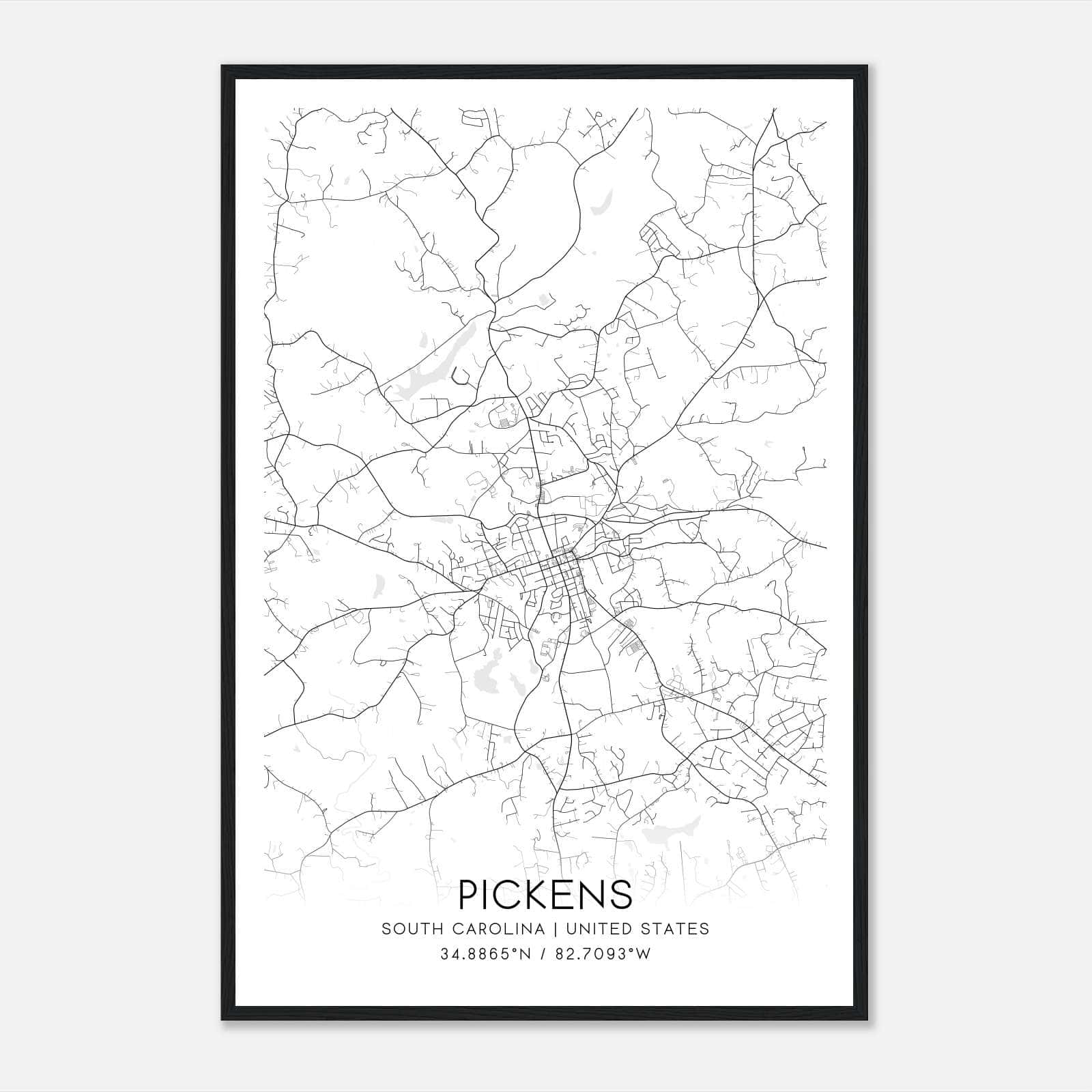 Pickens South Carolina Map Poster, Modern Home Decor Wall Art Print ...