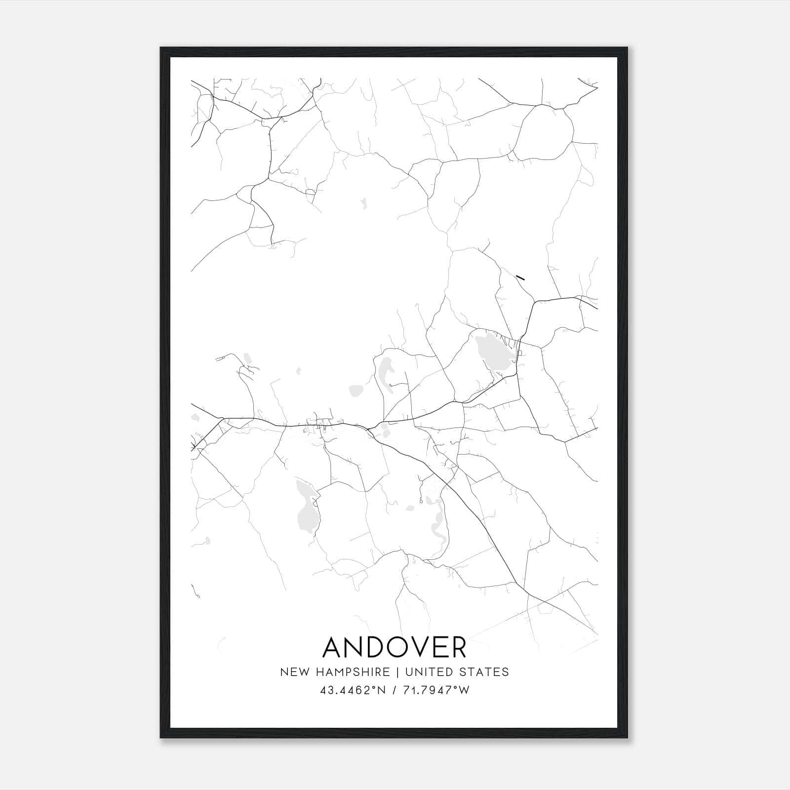 Andover New Hampshire Map Poster, Modern Home Decor Wall Art Print ...