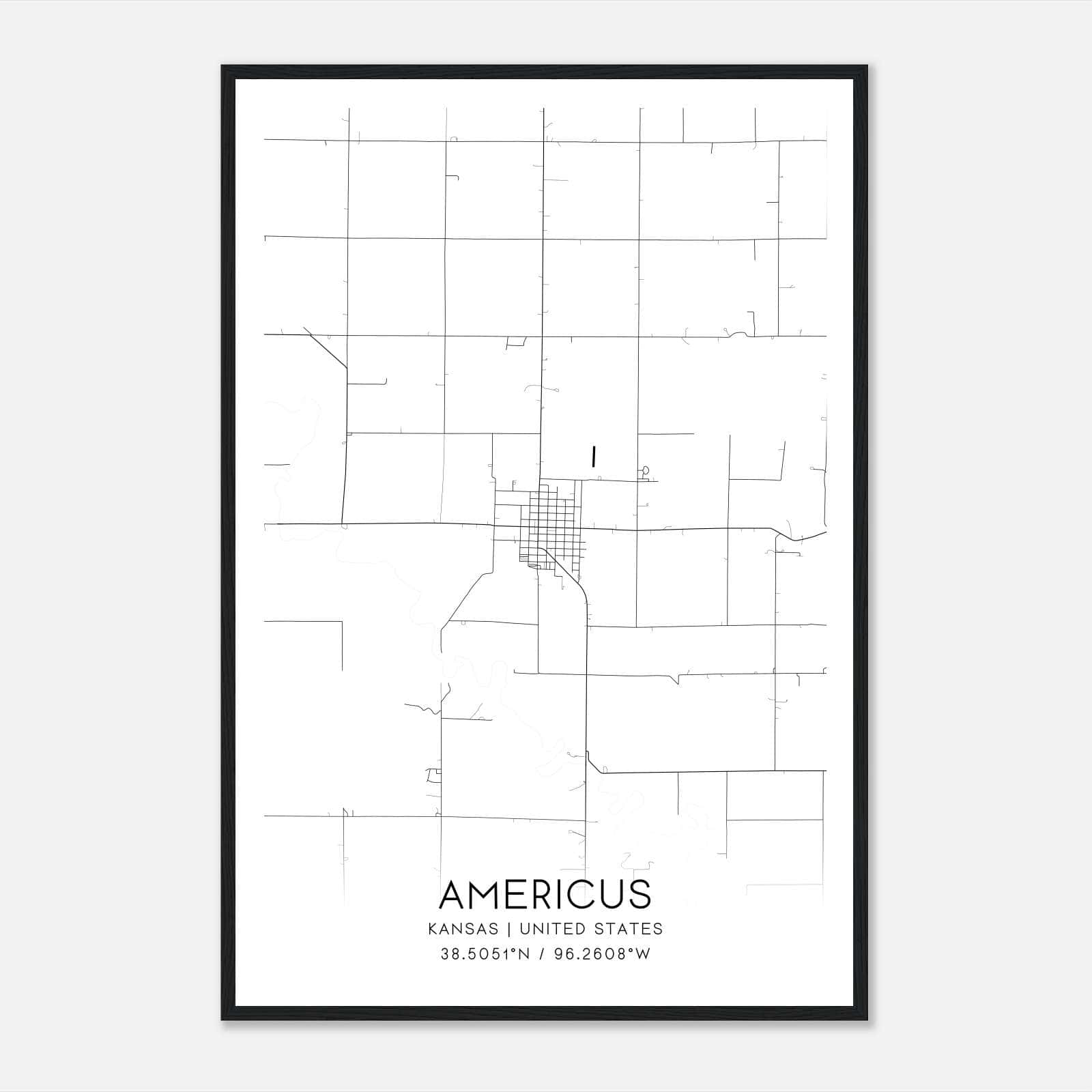 Americus Kansas Map Poster, Modern Home Decor Wall Art Print - Custom ...