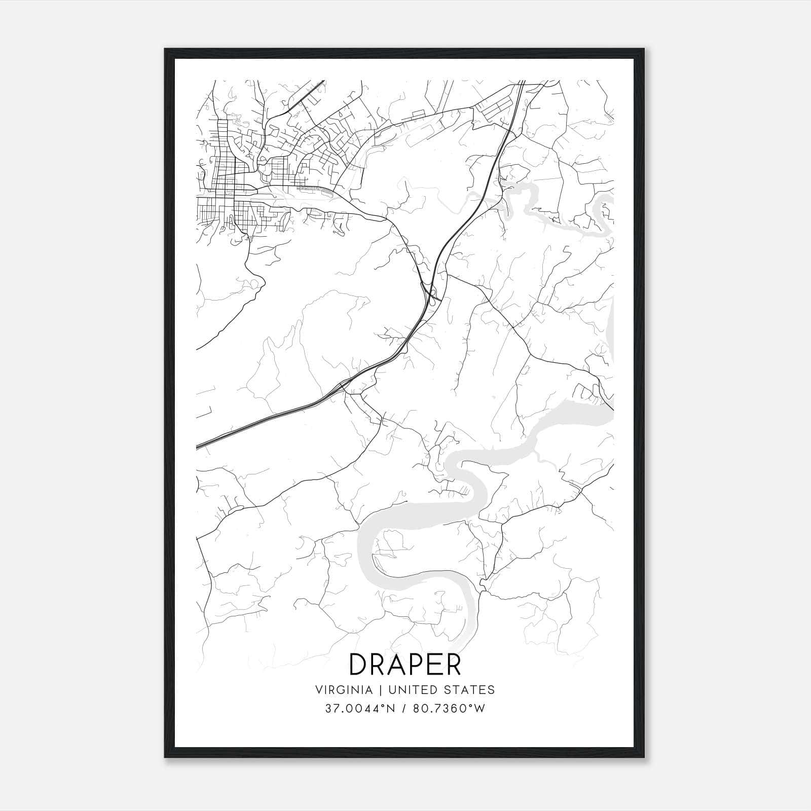 Draper Virginia Map Poster, Modern Home Decor Wall Art Print - Custom ...