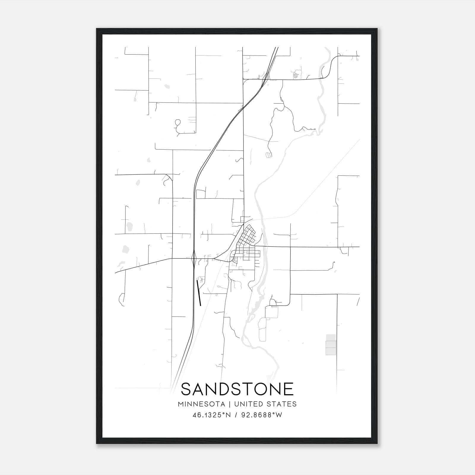 Sandstone Minnesota Map Poster, Modern Home Decor Wall Art Print ...