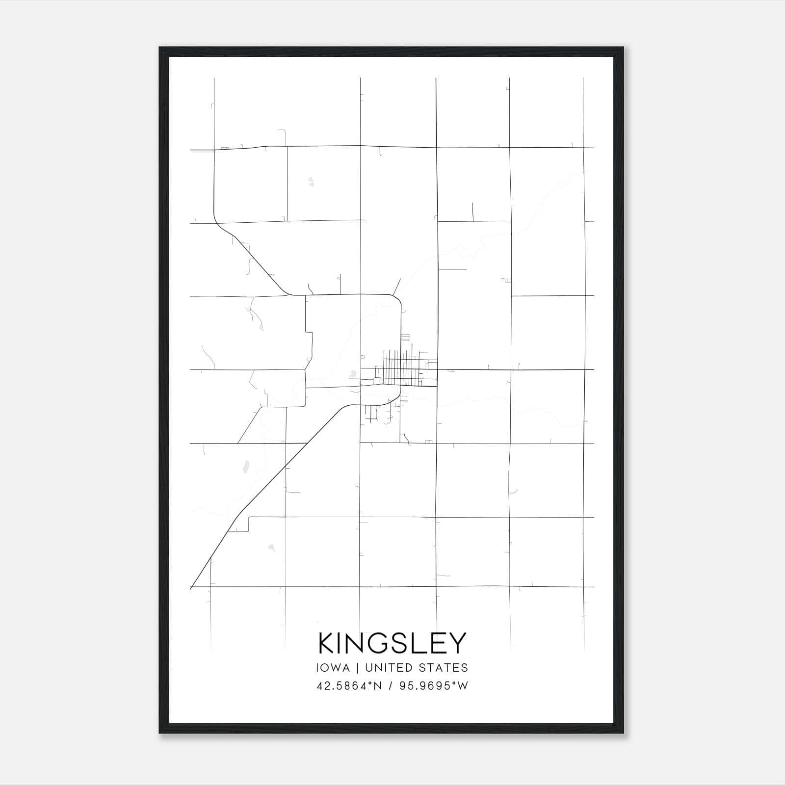 Kingsley Iowa Map Poster, Modern Home Decor Wall Art Print - Custom ...