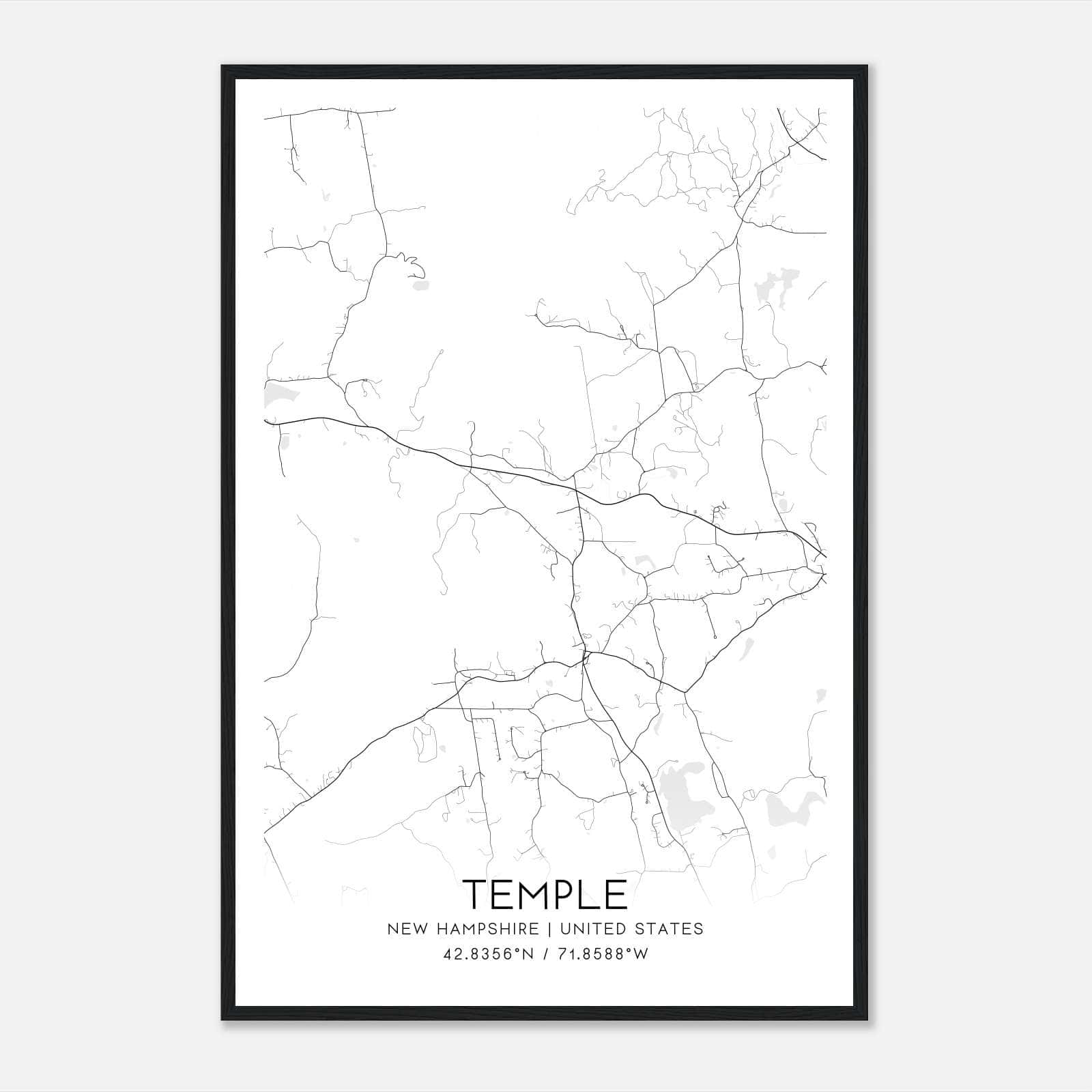 Temple New Hampshire Map Poster, Modern Home Decor Wall Art Print ...
