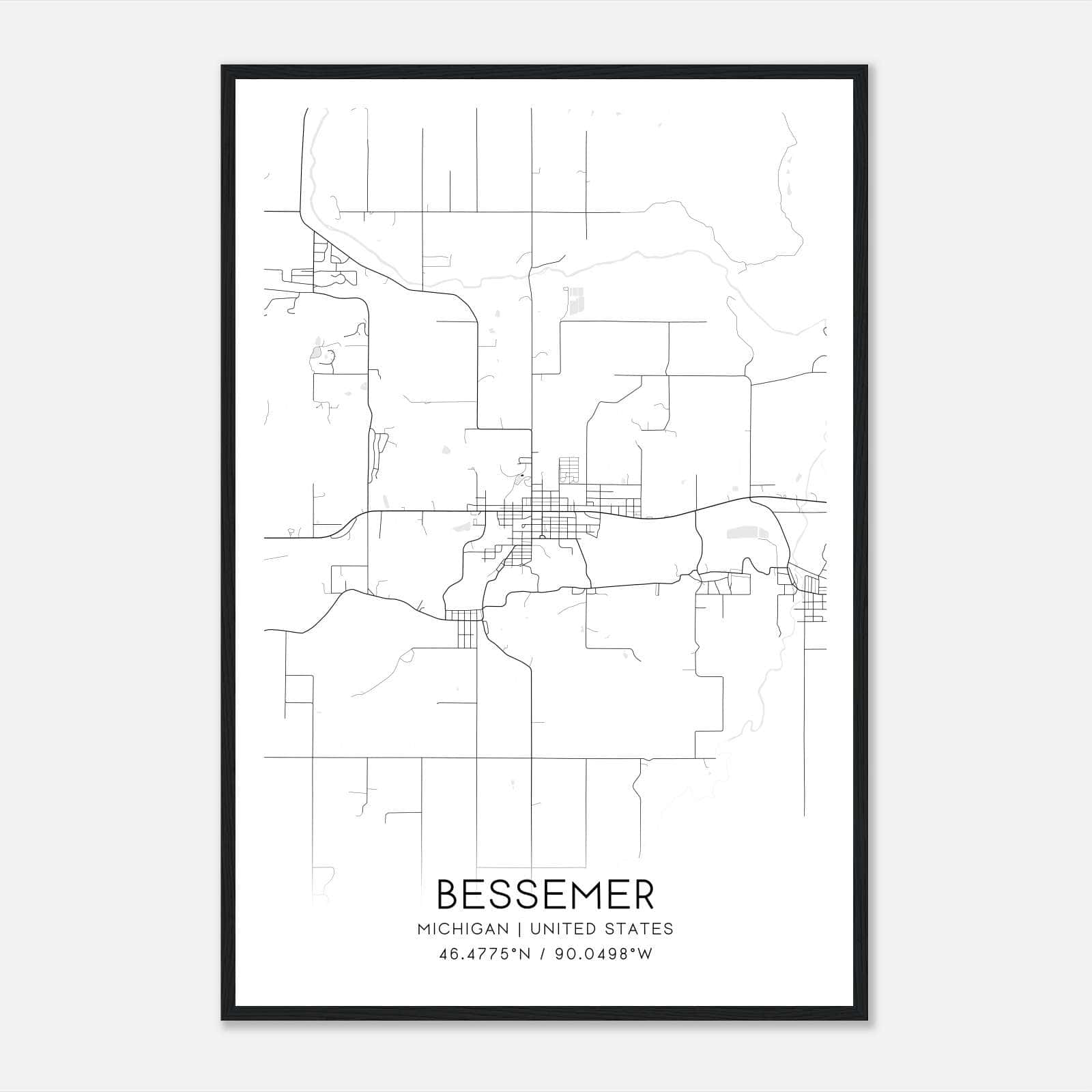 Bessemer Michigan Map Poster, Modern Home Decor Wall Art Print - Custom ...