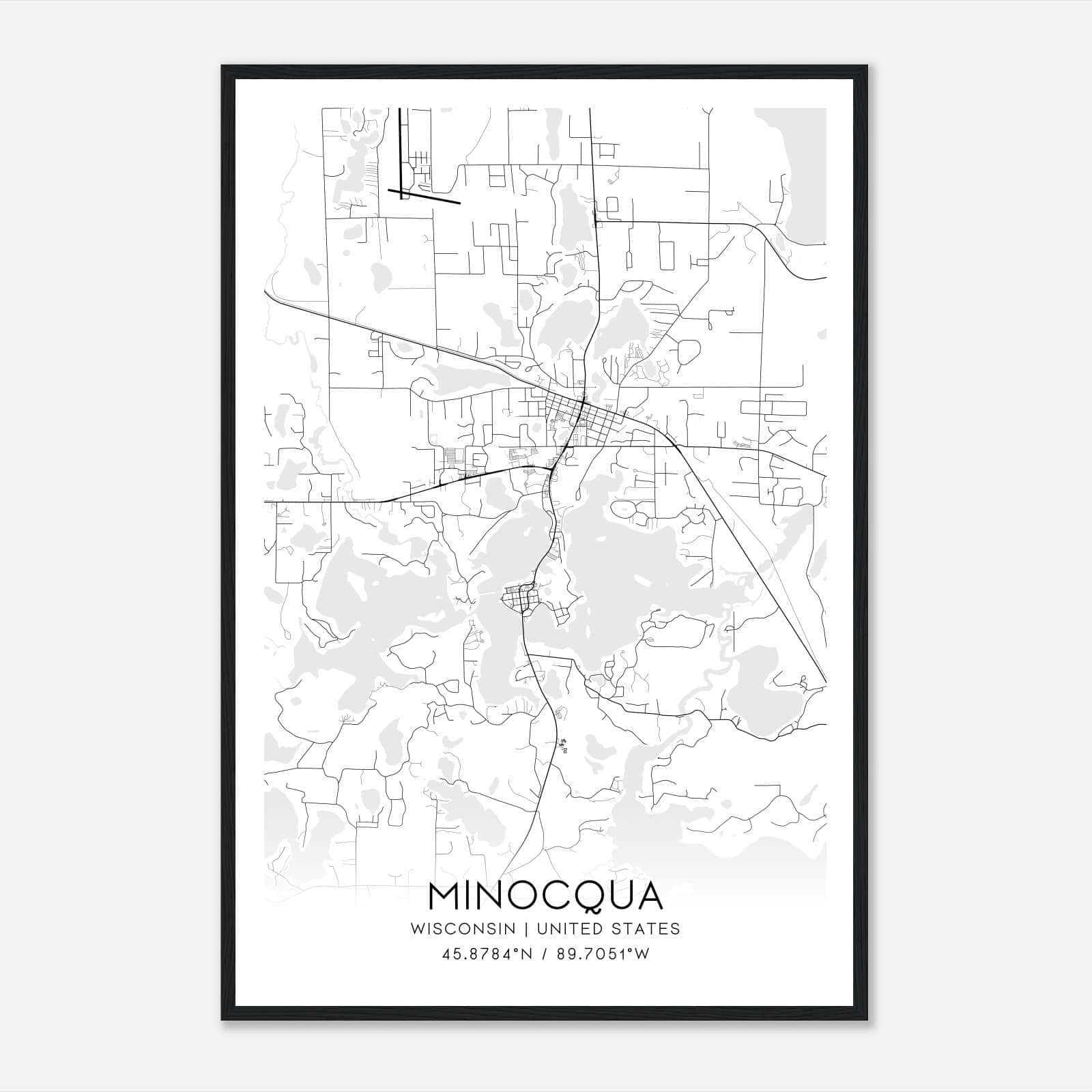 Minocqua Wisconsin Map Poster, Modern Home Decor Wall Art Print ...