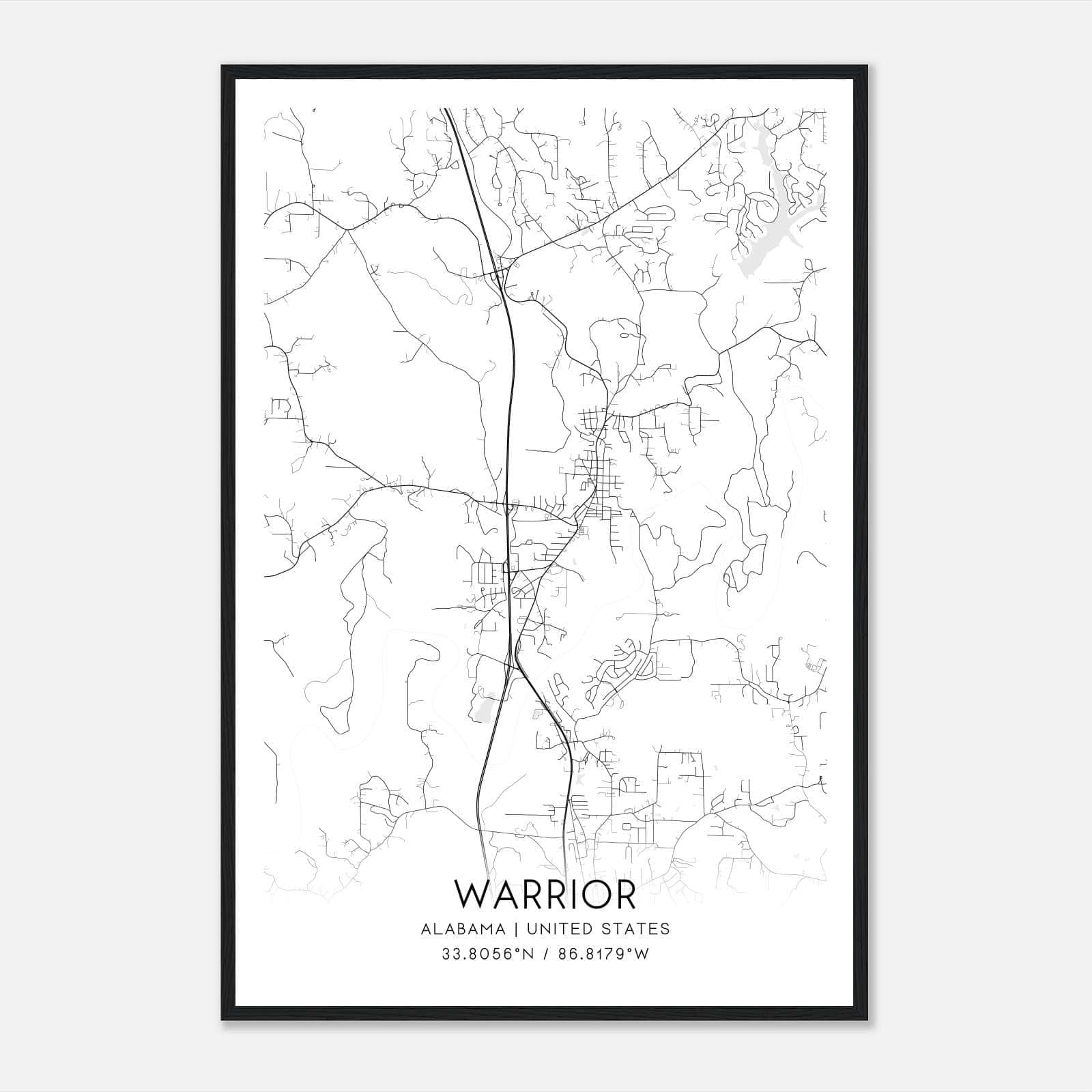 Warrior Alabama Map Poster, Modern Home Decor Wall Art Print - Custom ...