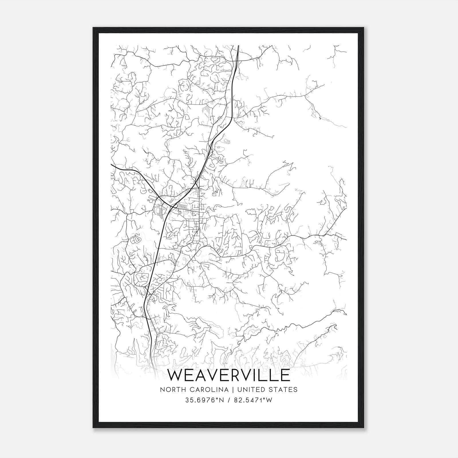 Weaverville North Carolina Map Poster, Modern Home Decor Wall Art Print ...