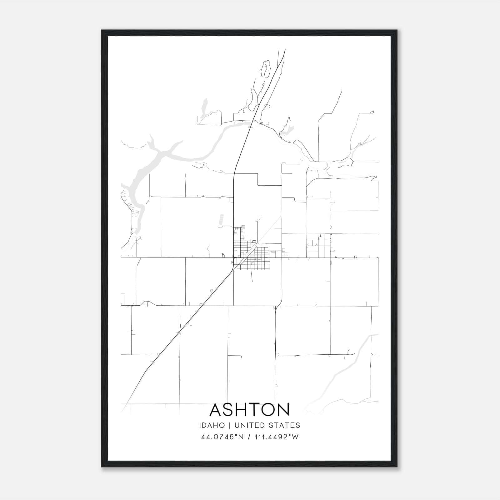 Ashton Idaho Map Poster, Modern Home Decor Wall Art Print - Custom Maps ...